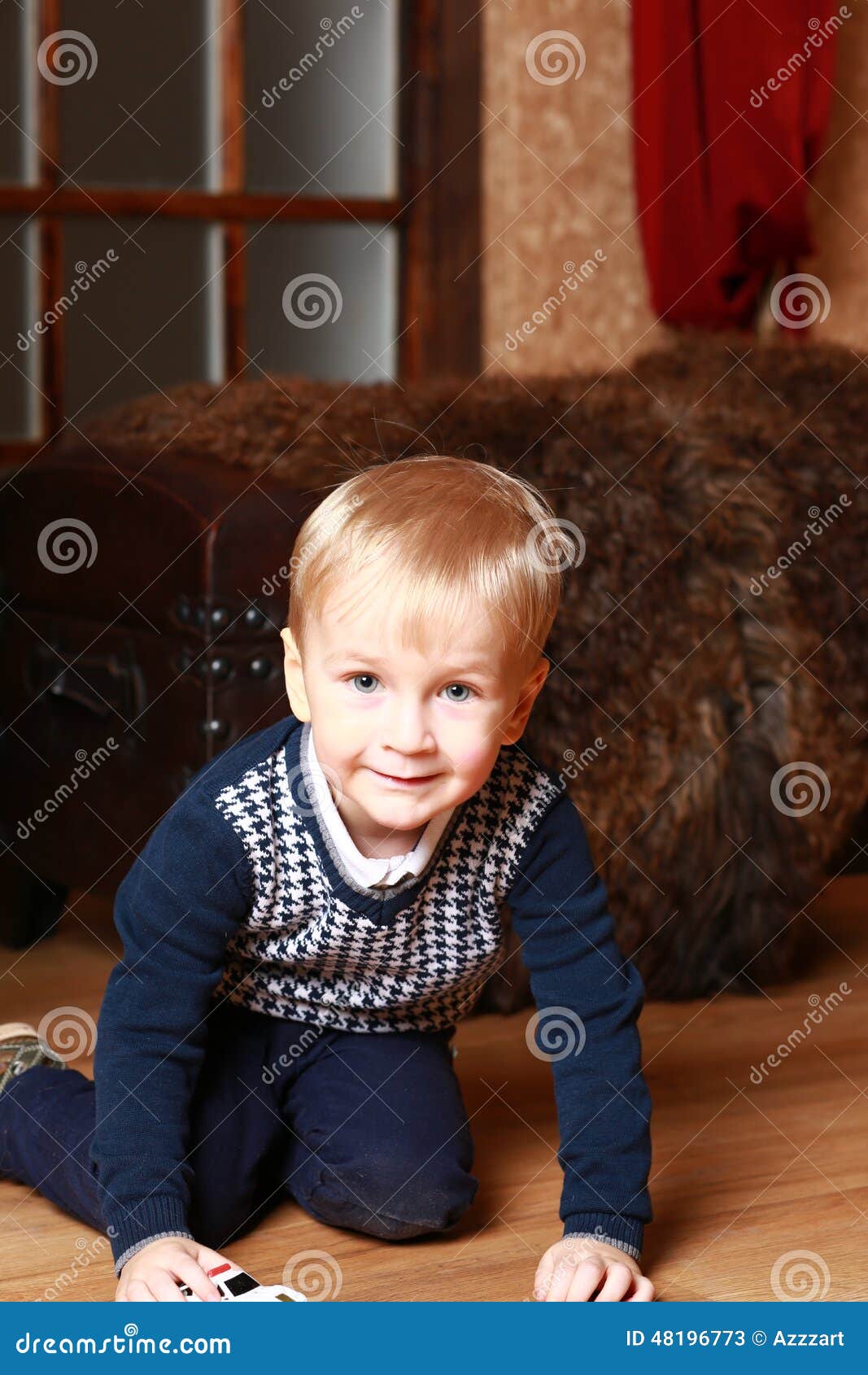 Little Boy Playing on the Floor with Toy Car Stock Image - Image of ...