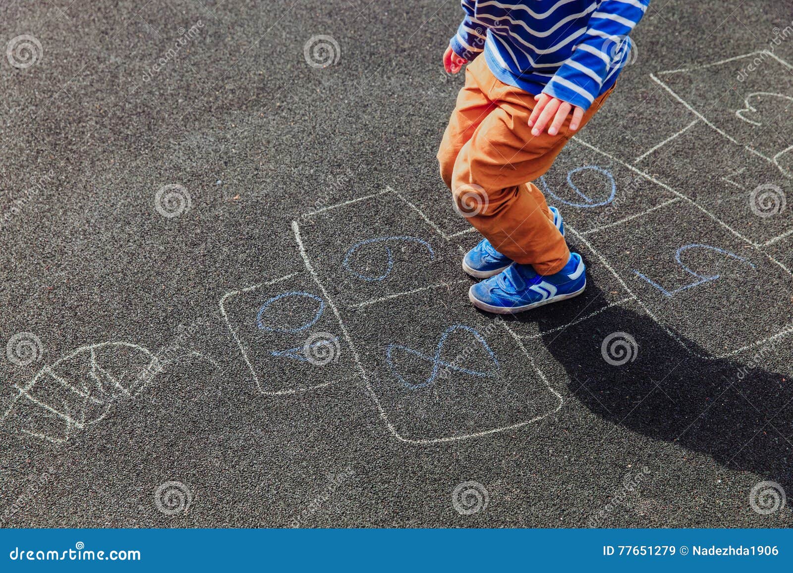 Little Boy Playing Hopscotch on Playground Stock Image - Image of ...