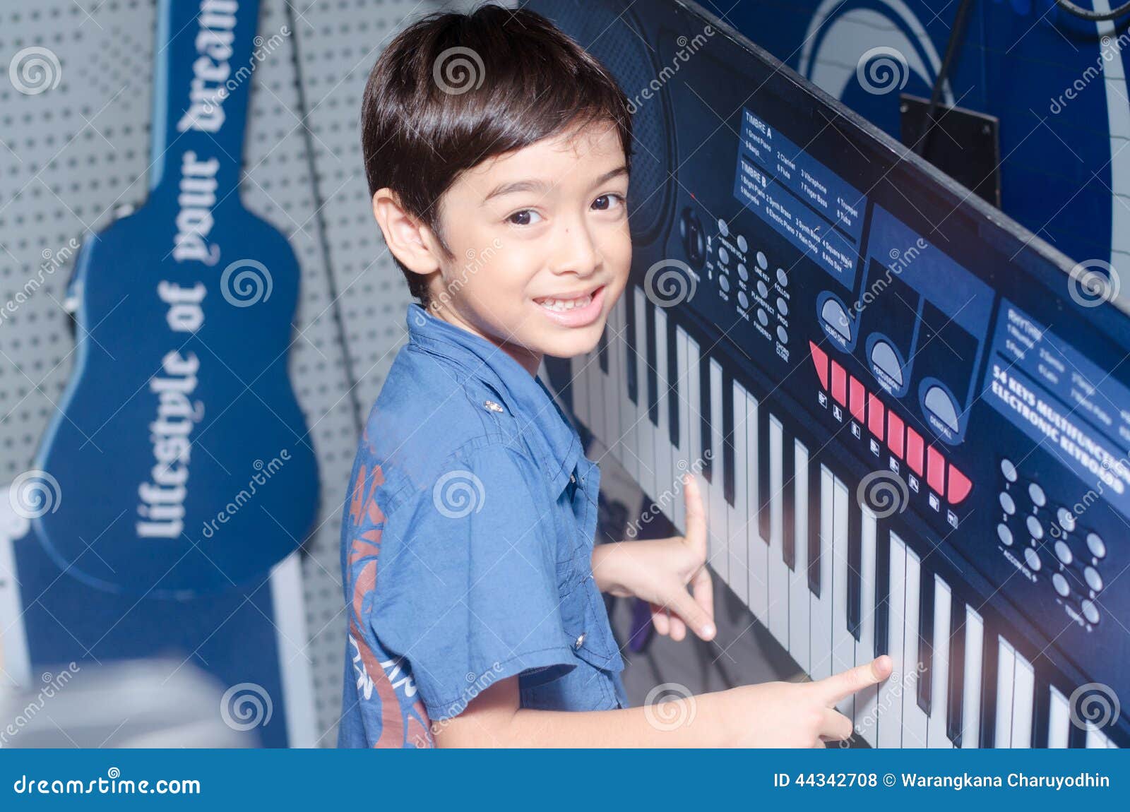 Little Boy Playing Keyboard at Music Room Stock Photo - Image of ...