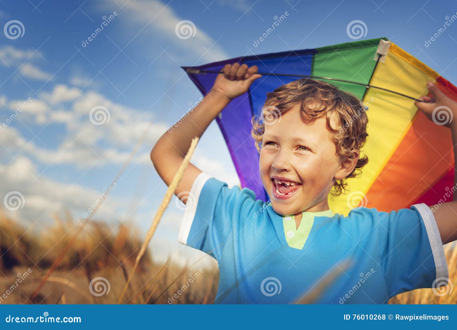 Little Boy Playing Kite Fun Happiness Enjoyment Outdoors Concept Stock ...