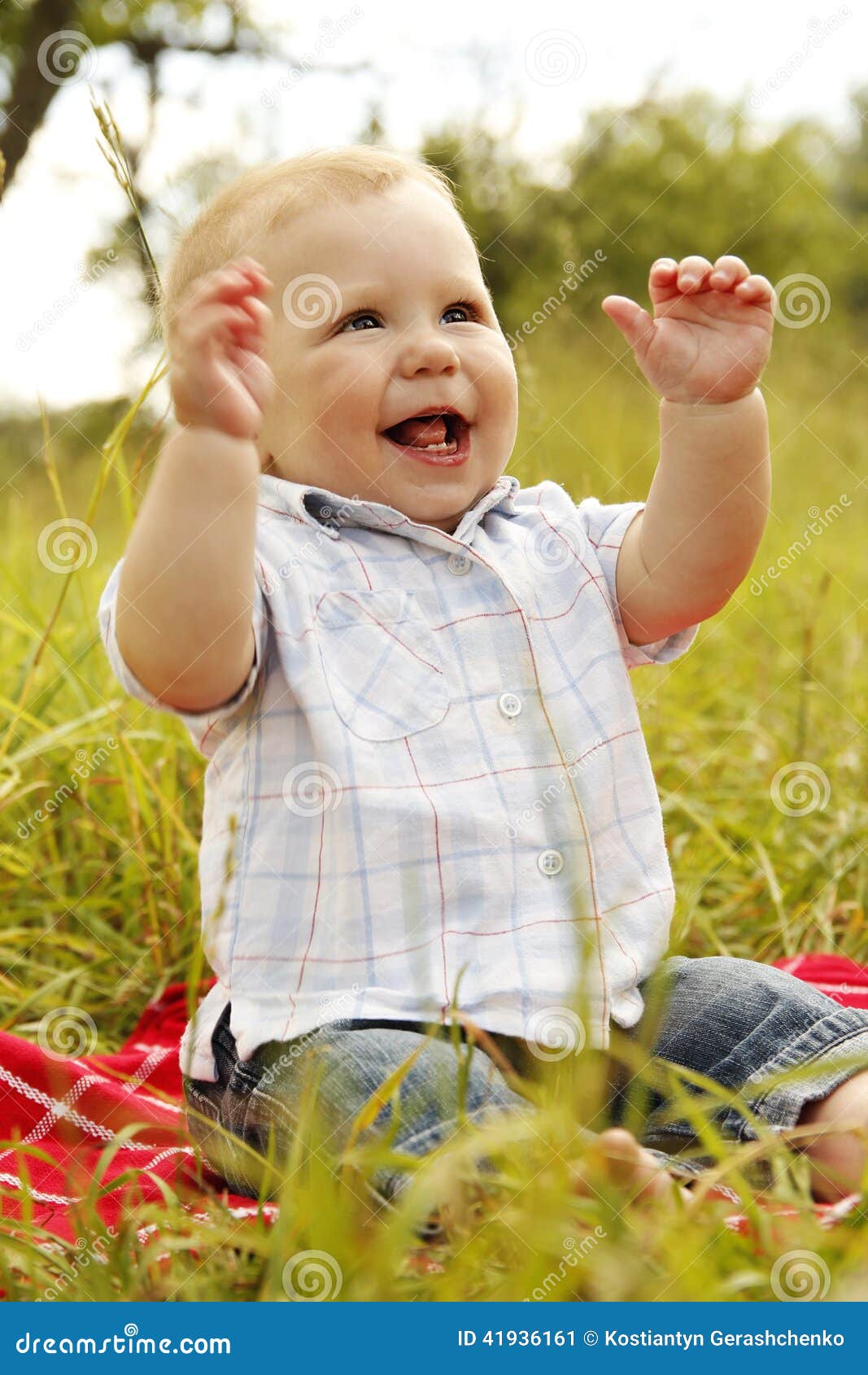 Little Boy Playing in Nature Stock Image - Image of nature, laughing ...
