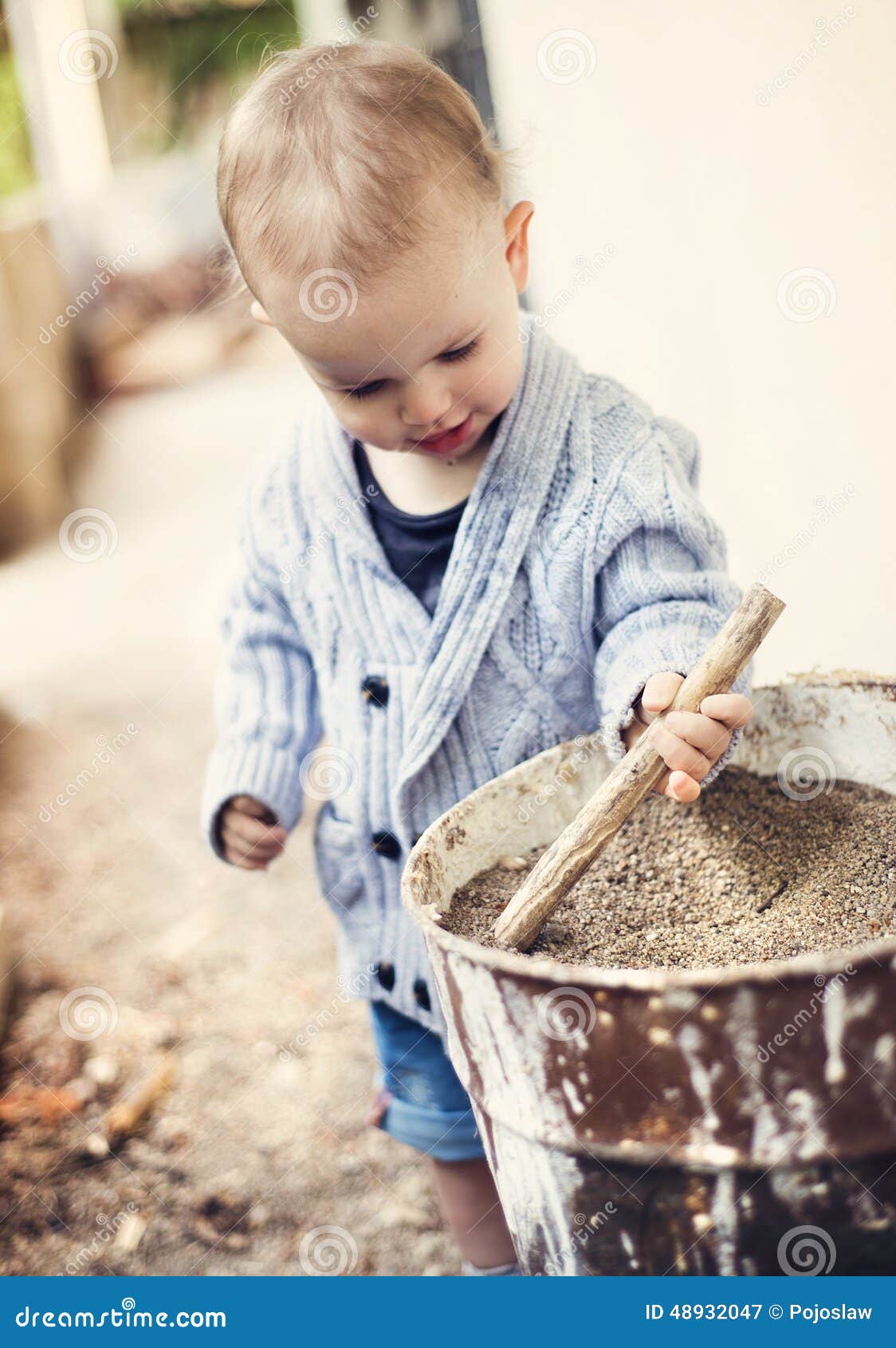 Little Boy Playing Outside the House Stock Image - Image of cute ...