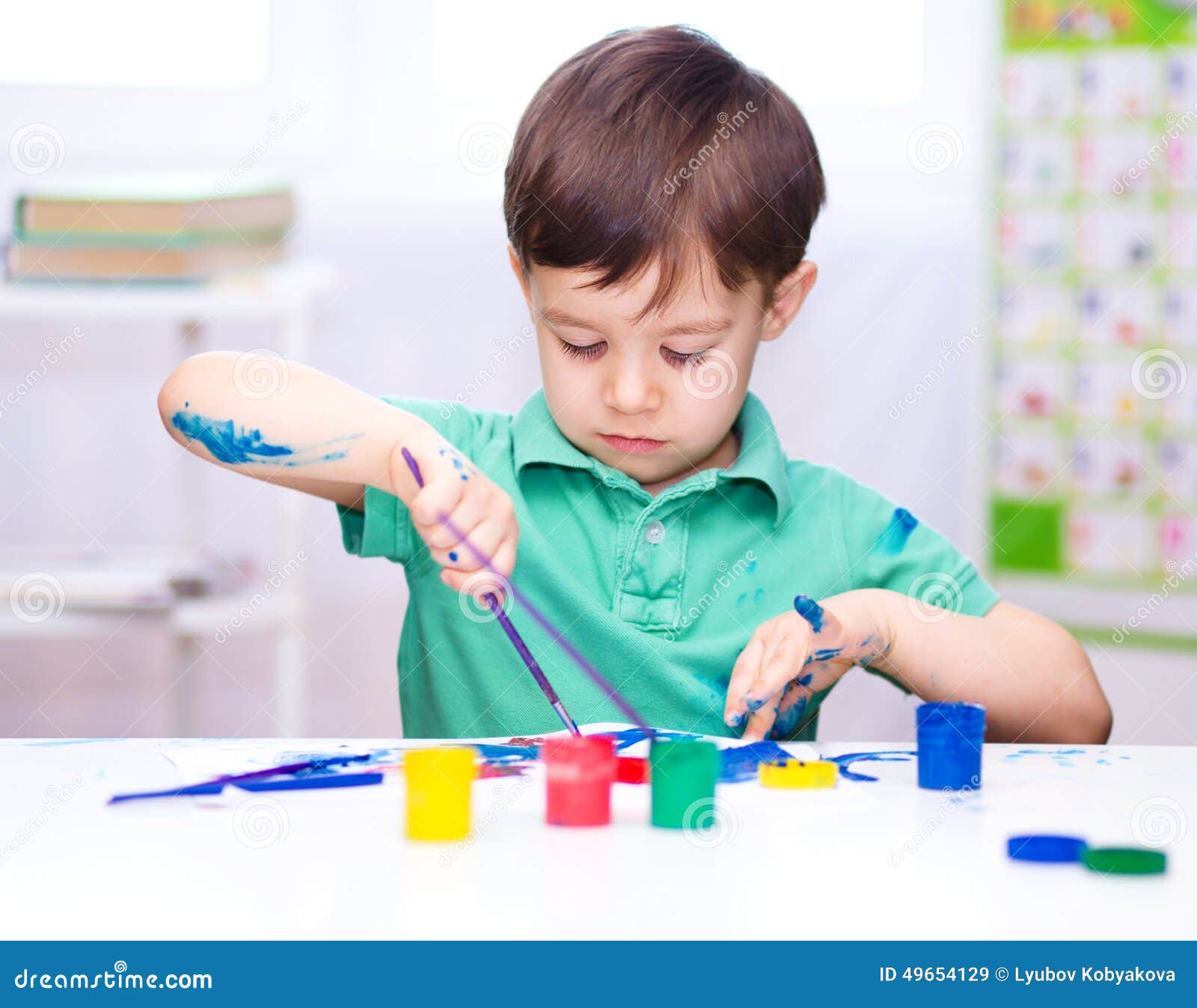 Little Boy is Playing with Paints Stock Image - Image of funny, human ...