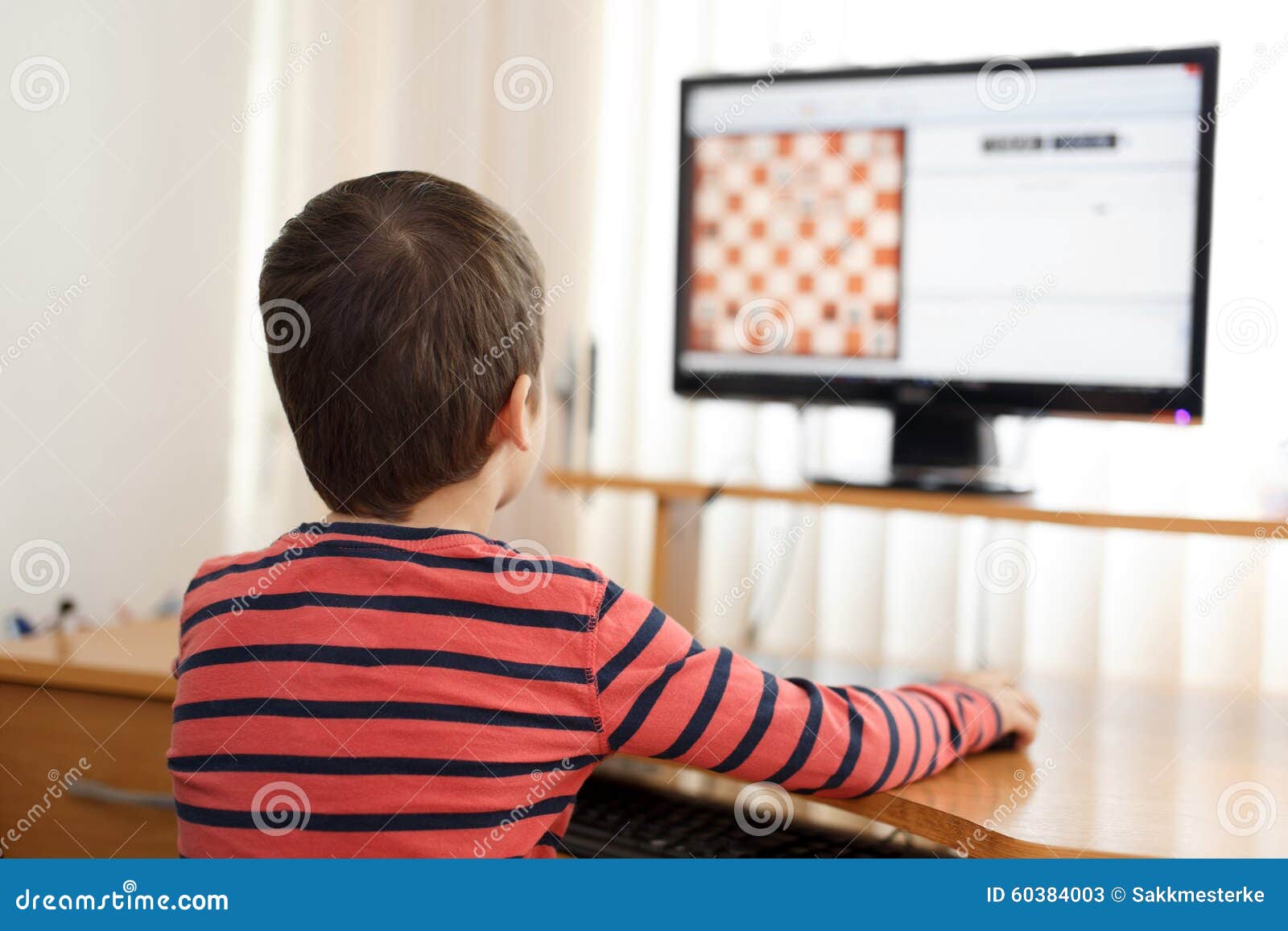 Little Boy Playing on PC Chess Stock Image - Image of leisure ...