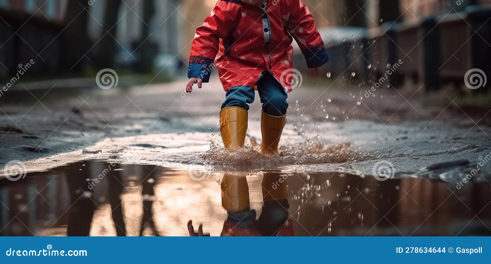 Little Boy Playing in Puddle, Generative AI Stock Illustration ...
