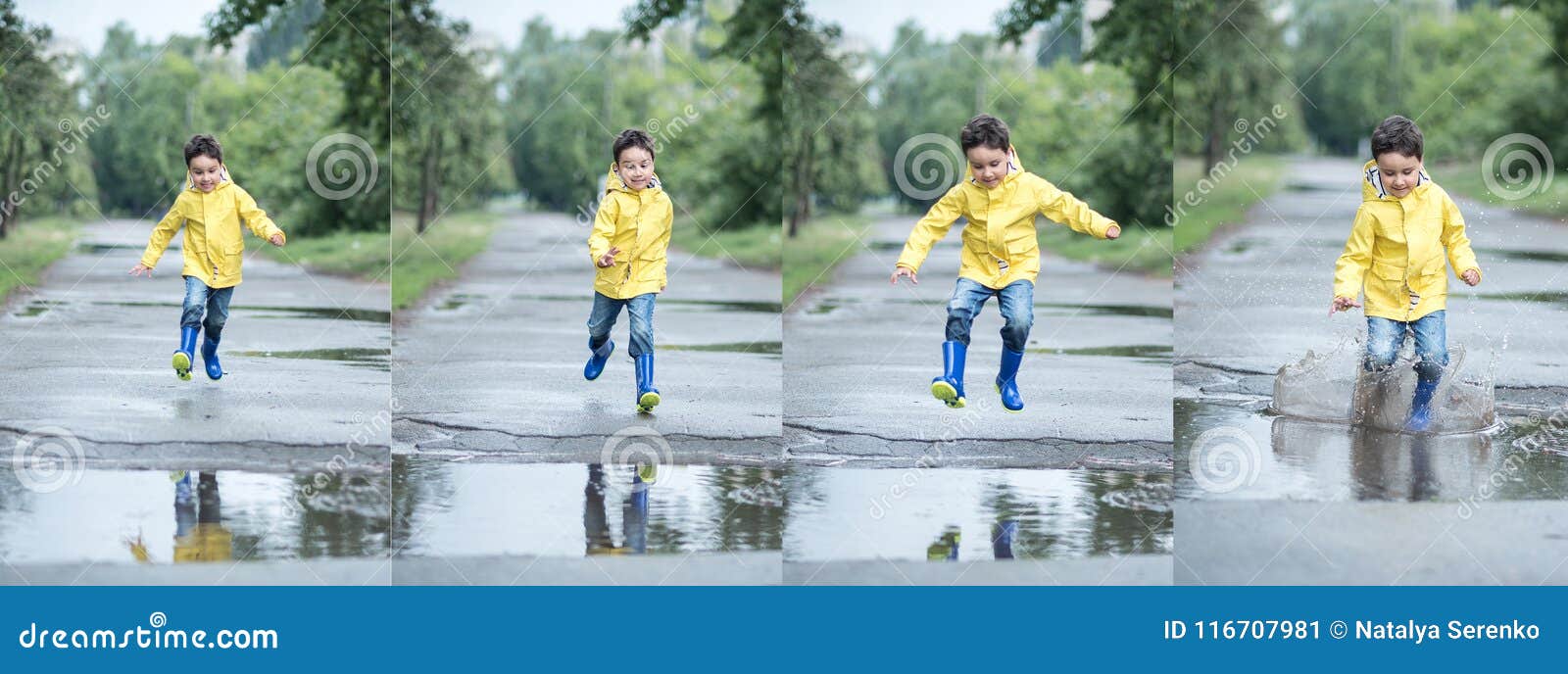 Little Boy Playing in Puddle Stock Image - Image of outdoor, child ...