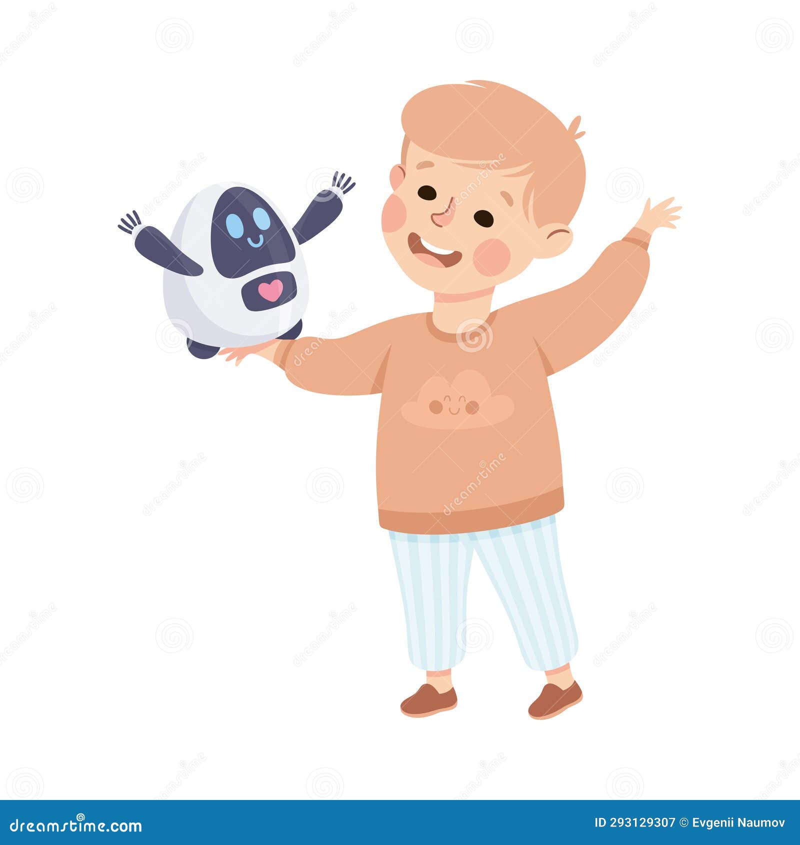 Little Boy Playing with Robot Using Smart Technology Vector ...