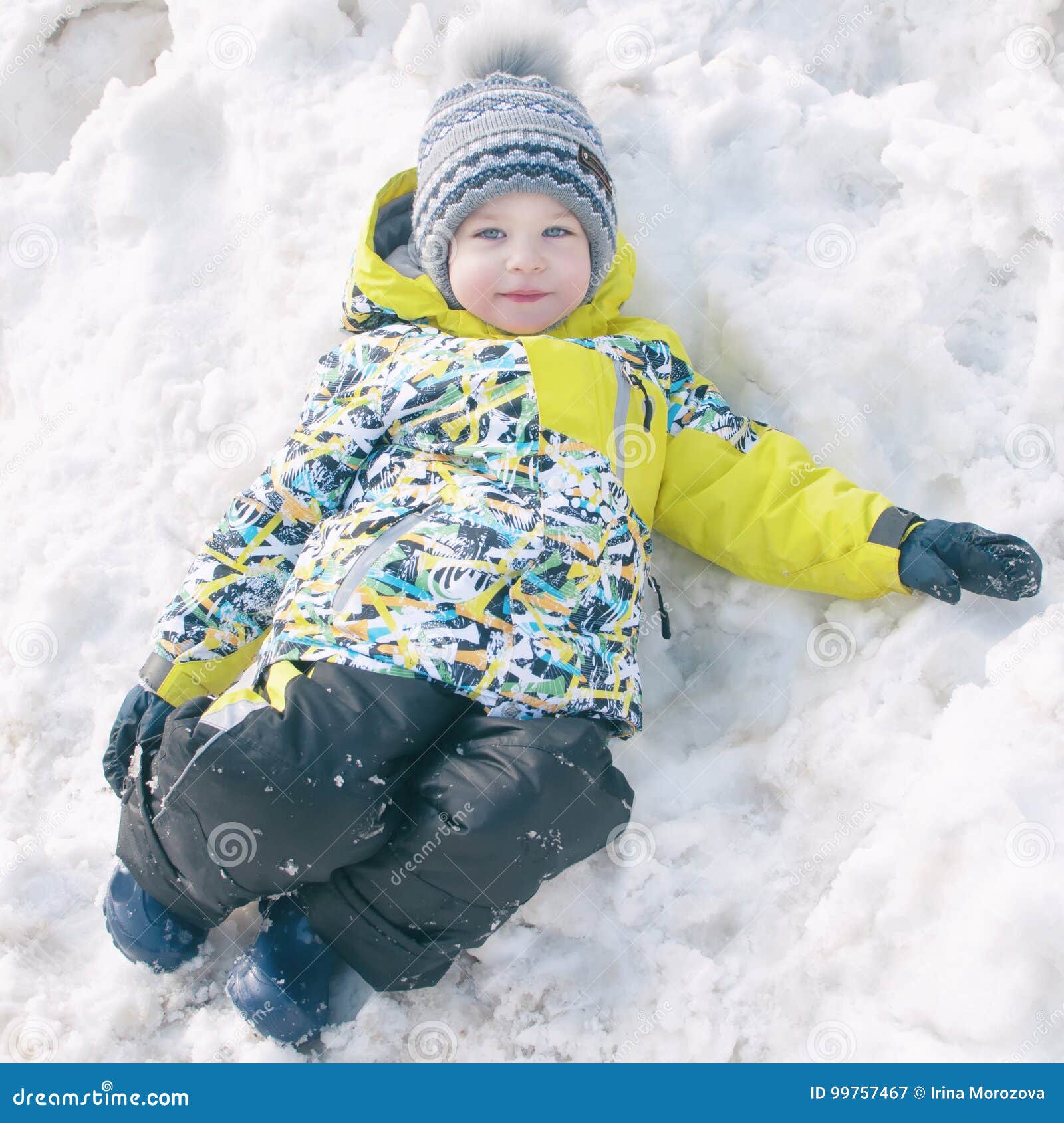 Little Boy Playing in the Snow, Portrait Stock Image - Image of jacket ...