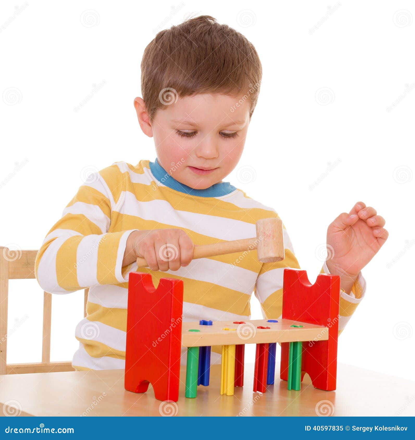 Little Boy Playing at the Table Stock Image - Image of bricks ...