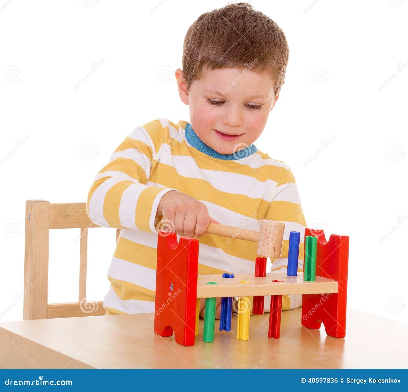 Little Boy Playing at the Table Stock Photo - Image of bricks ...
