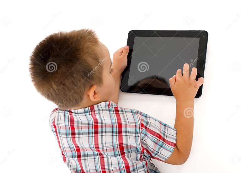 Little Boy Playing on Tablet PC Stock Image - Image of network ...