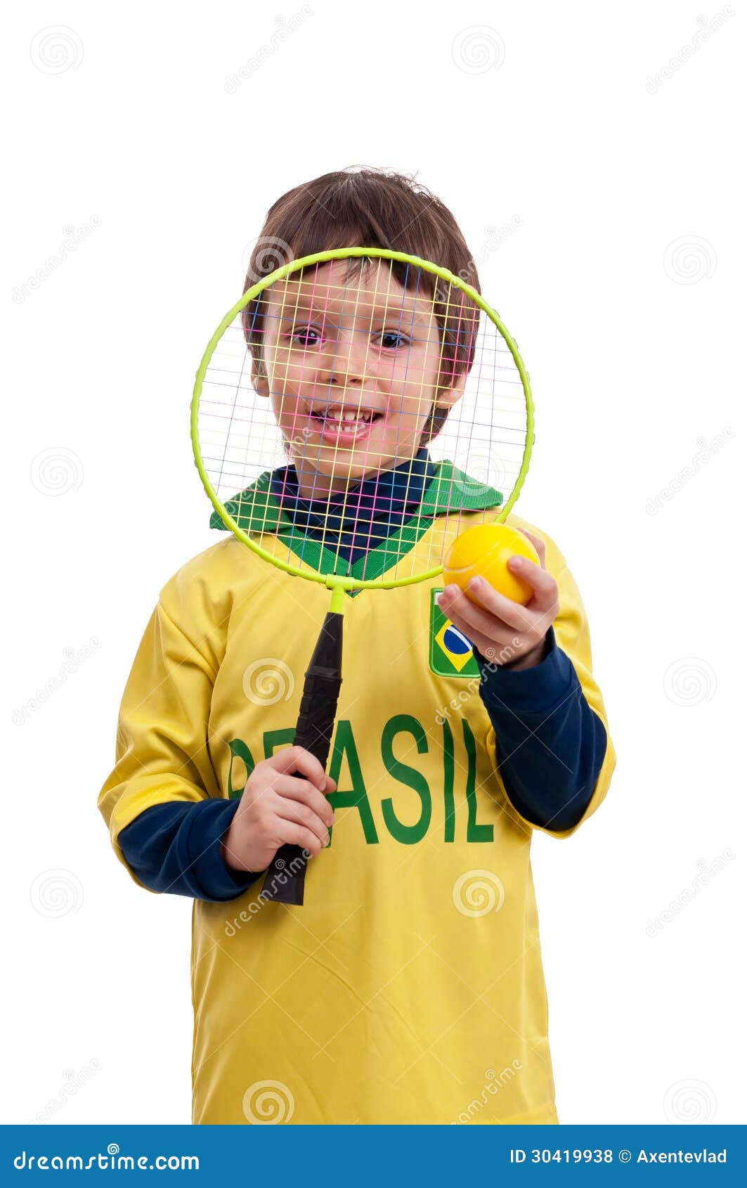 Little Boy Playing with Tennis Racket and Ball Stock Photo - Image of ...
