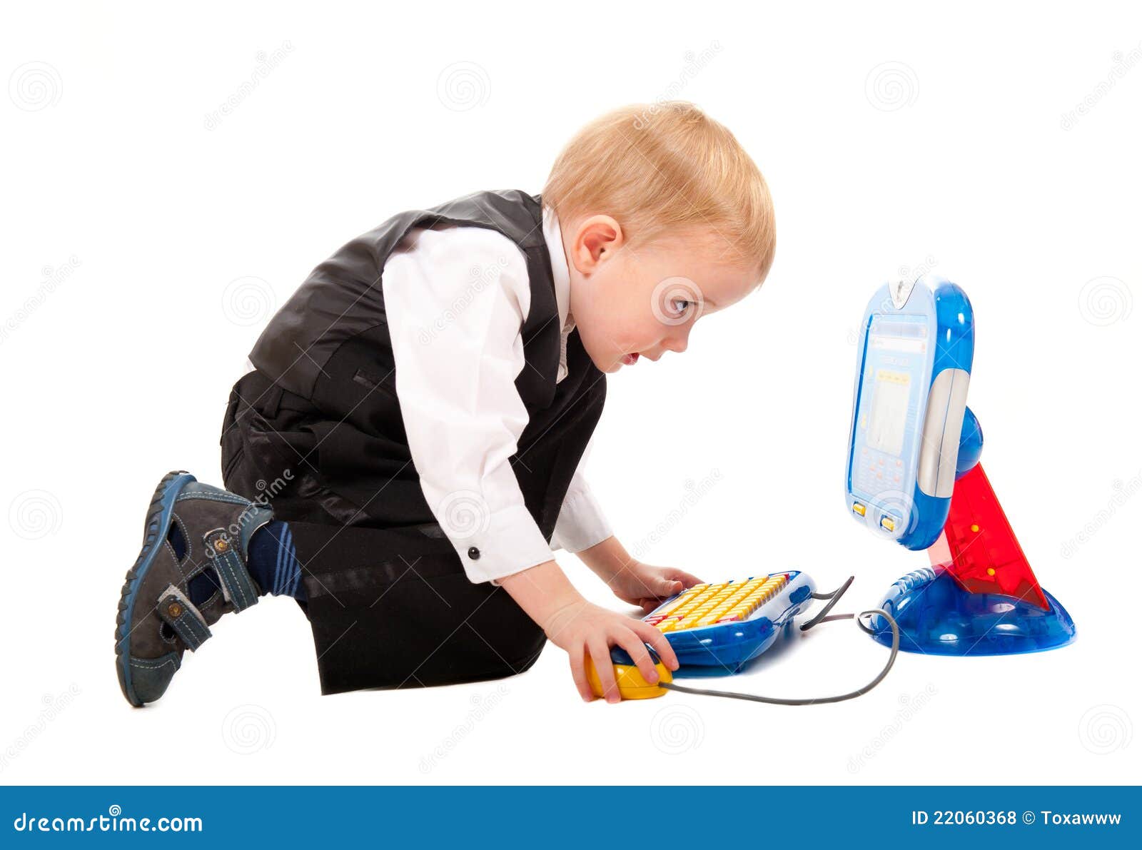Little Boy Playing with a Toy Computer Stock Photo - Image of business ...