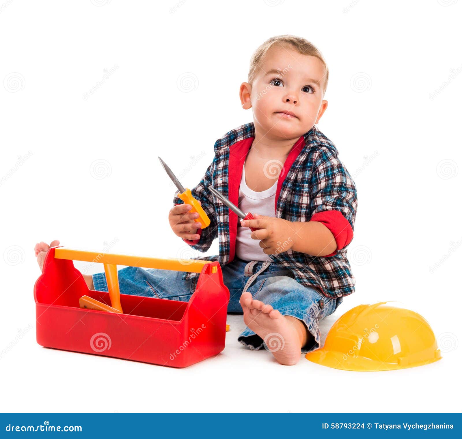 Little Boy Playing Toy Tools Stock Photo - Image of lovely, small: 58793224