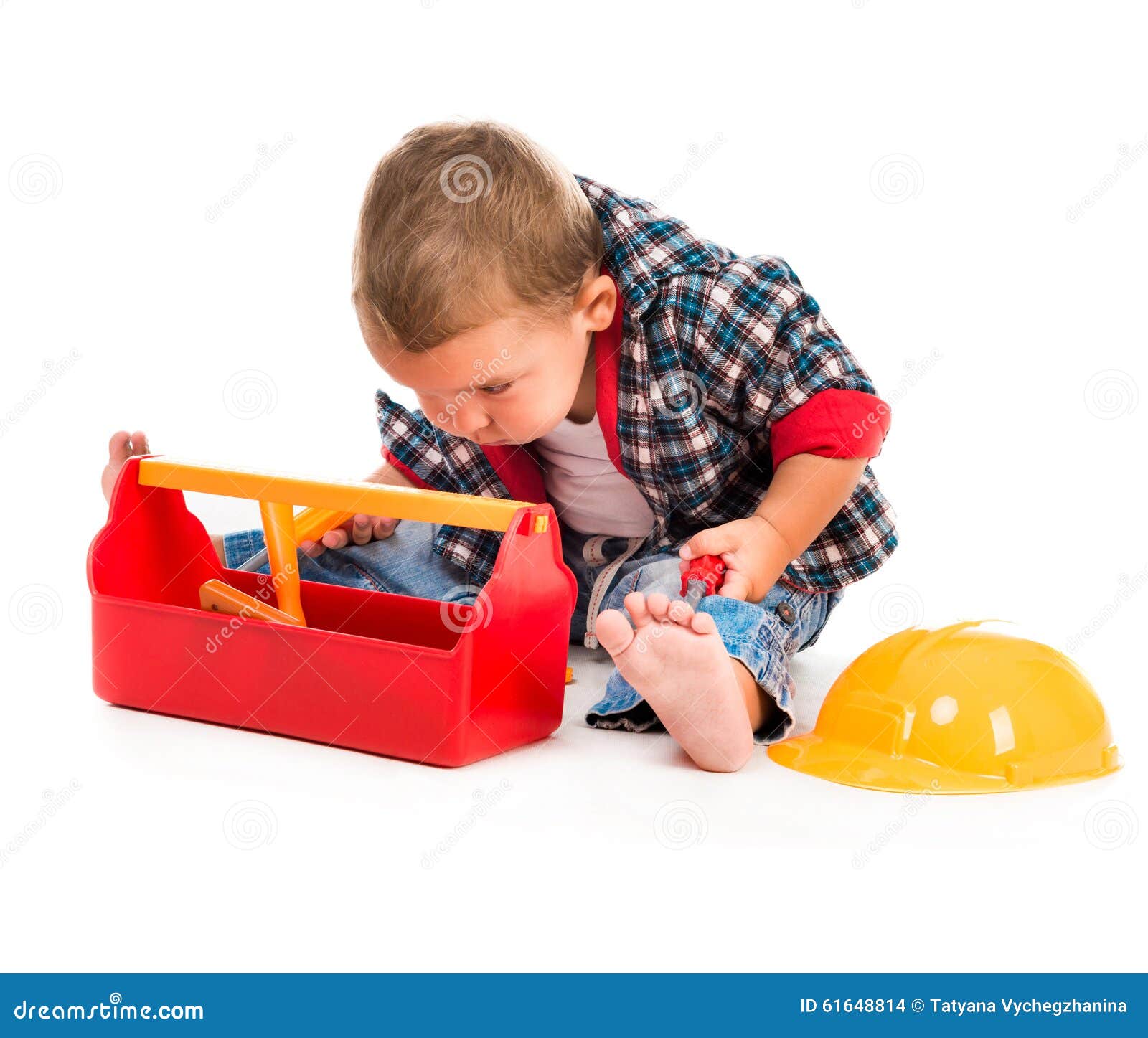 Little Boy Playing Toy Tools Stock Photo - Image of cute, happiness ...