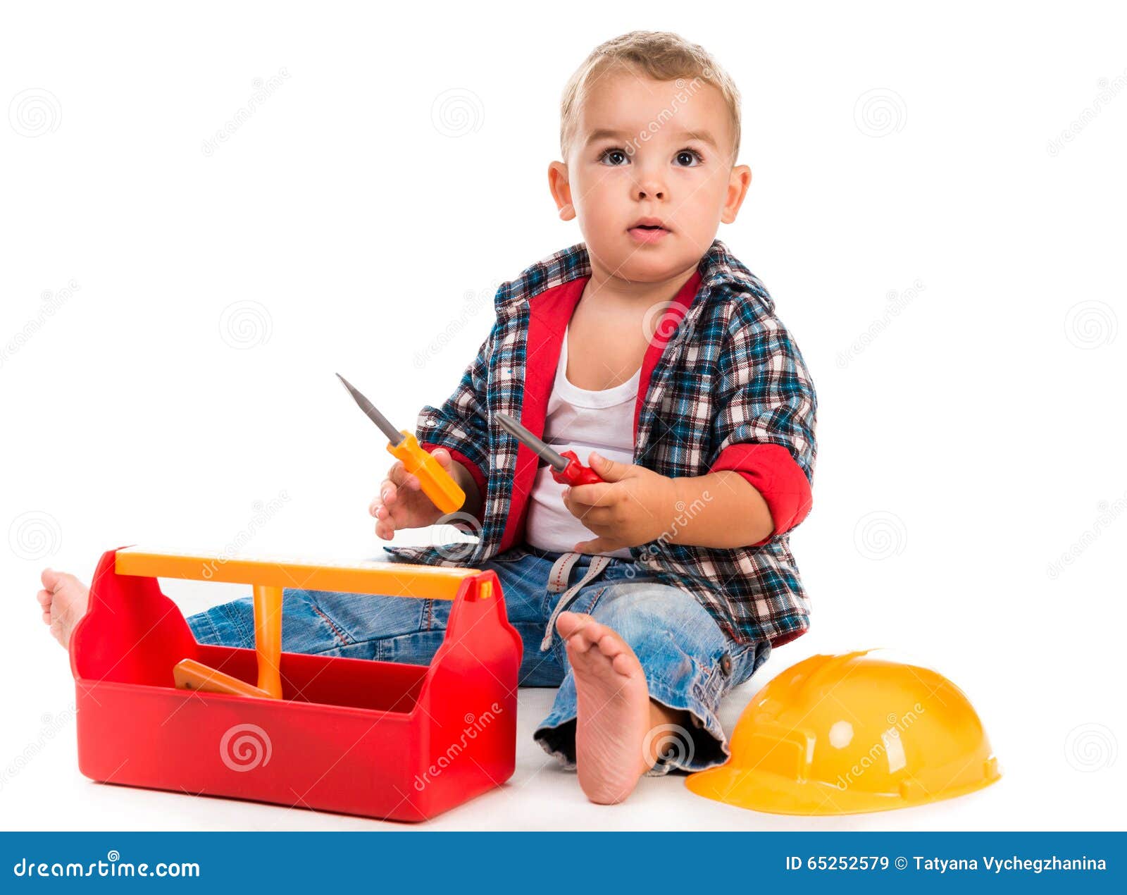 Little Boy Playing Toy Tools Stock Image - Image of leisure, happiness ...