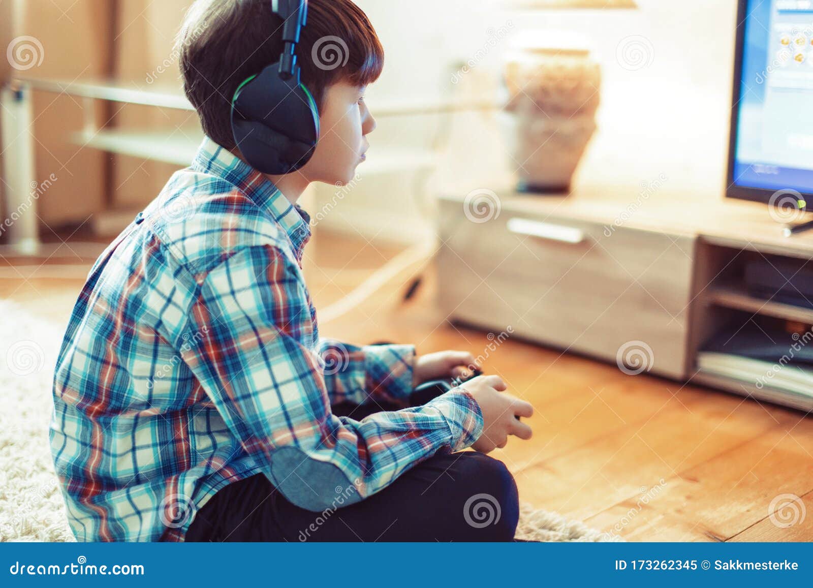 Little Boy Playing Video Game by Controller Side View Stock Image ...