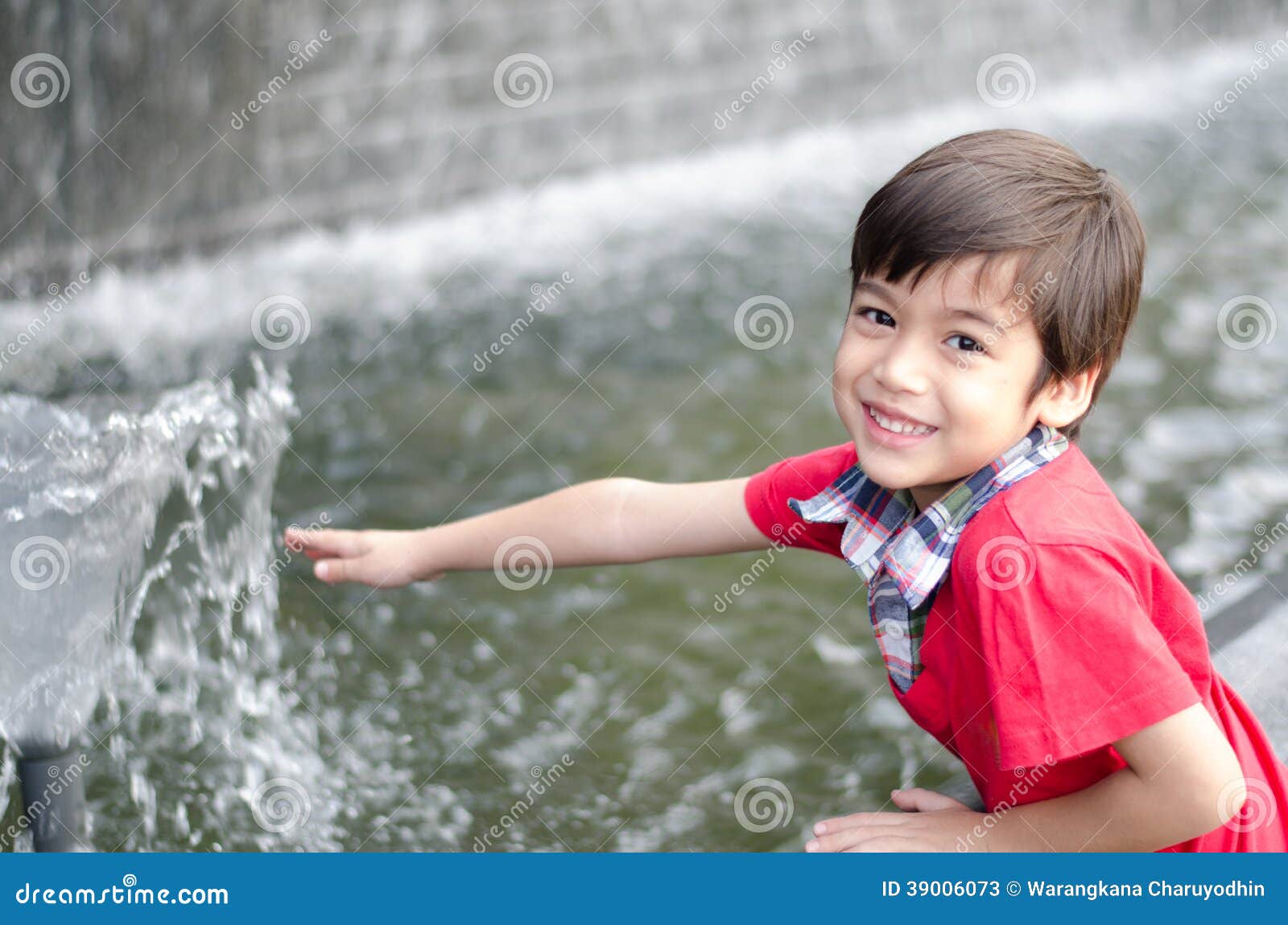 Little Boy Playing Water the Fountain Stock Image - Image of child ...