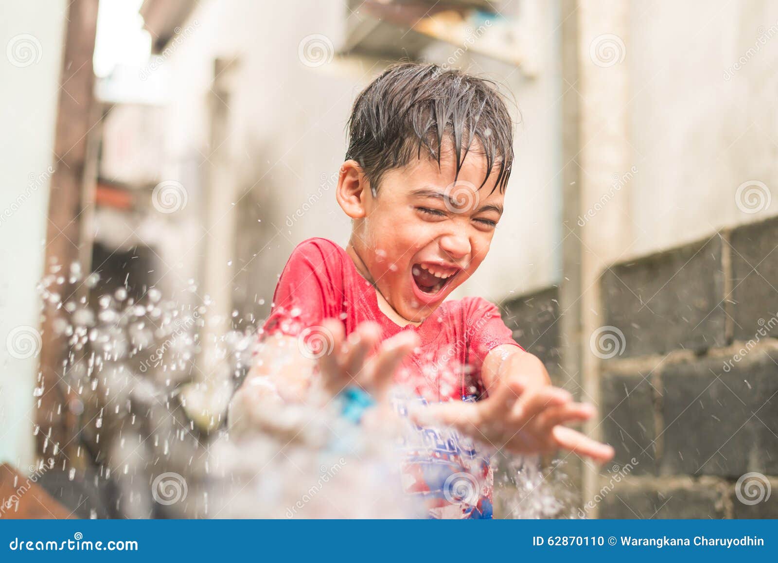 Little Boy Playing Water Splash Over Face Stock Photo - Image of nature ...