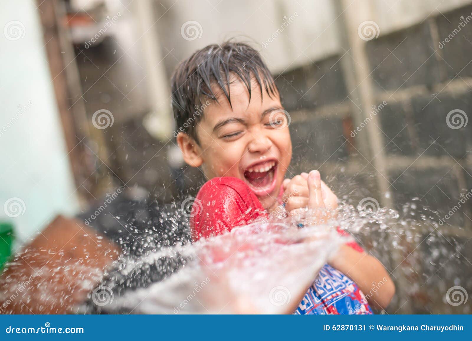 Little Boy Playing Water Splash Over Face Stock Image - Image of ...