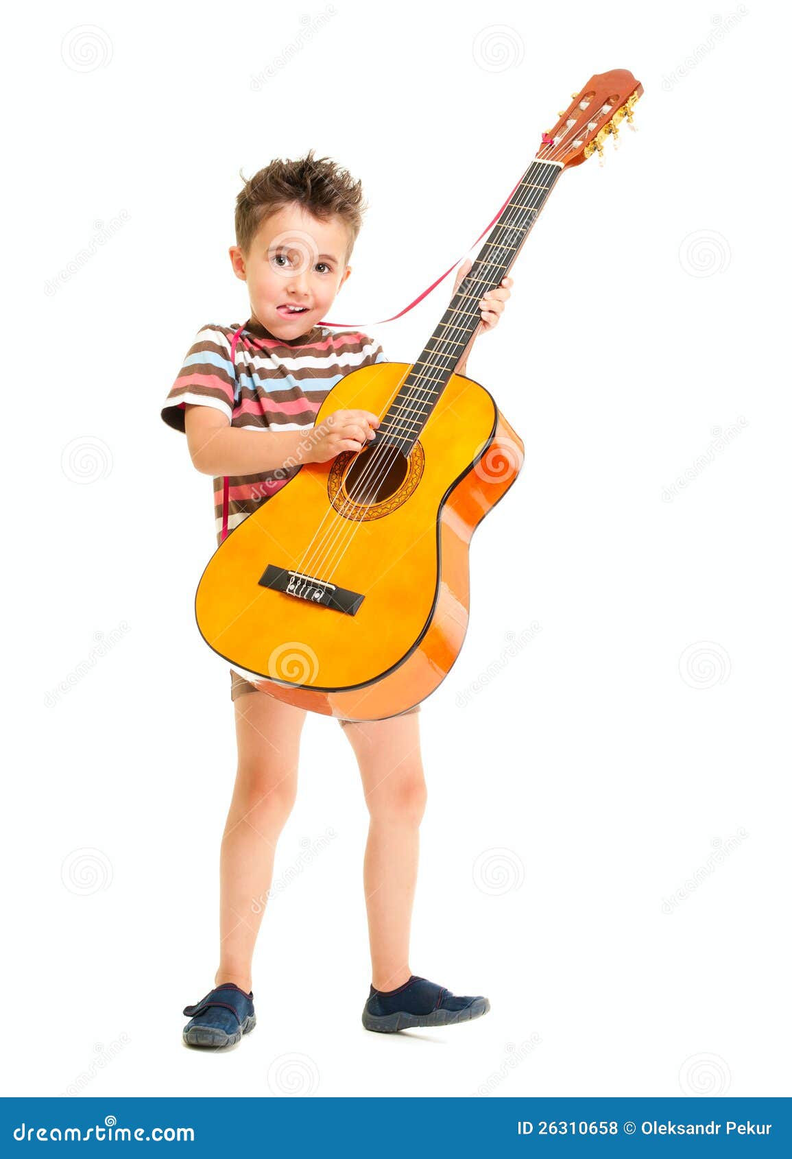 Little Boy Plays Acoustic Guitar Stock Photo - Image of performing ...