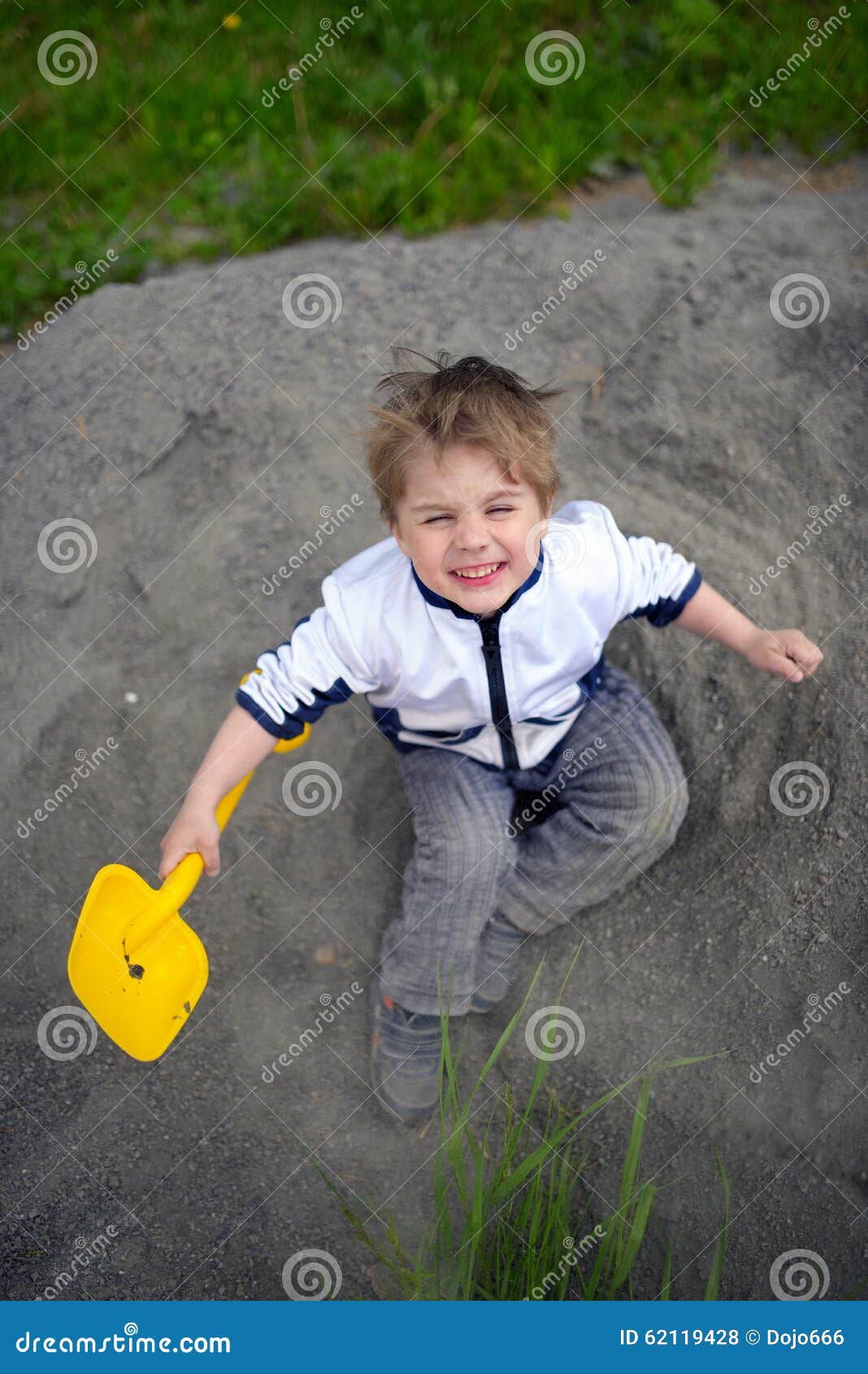 Little Boy Plays on Heap of Crushed Stone Stock Photo - Image of ...