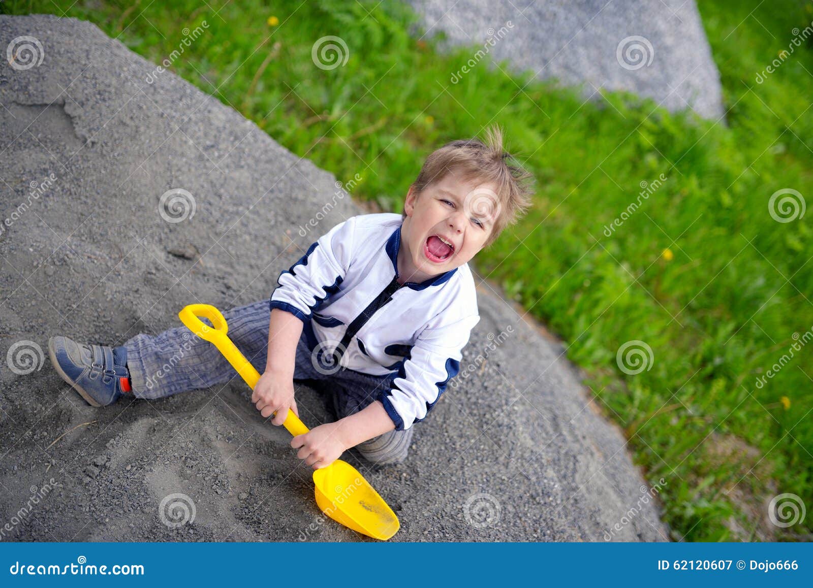 Little Boy Plays on Heap of Crushed Stone Stock Image - Image of rural ...