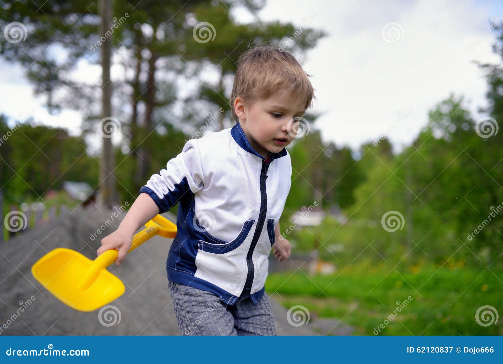 Little Boy Plays on Heap of Crushed Stone Stock Image - Image of jump ...