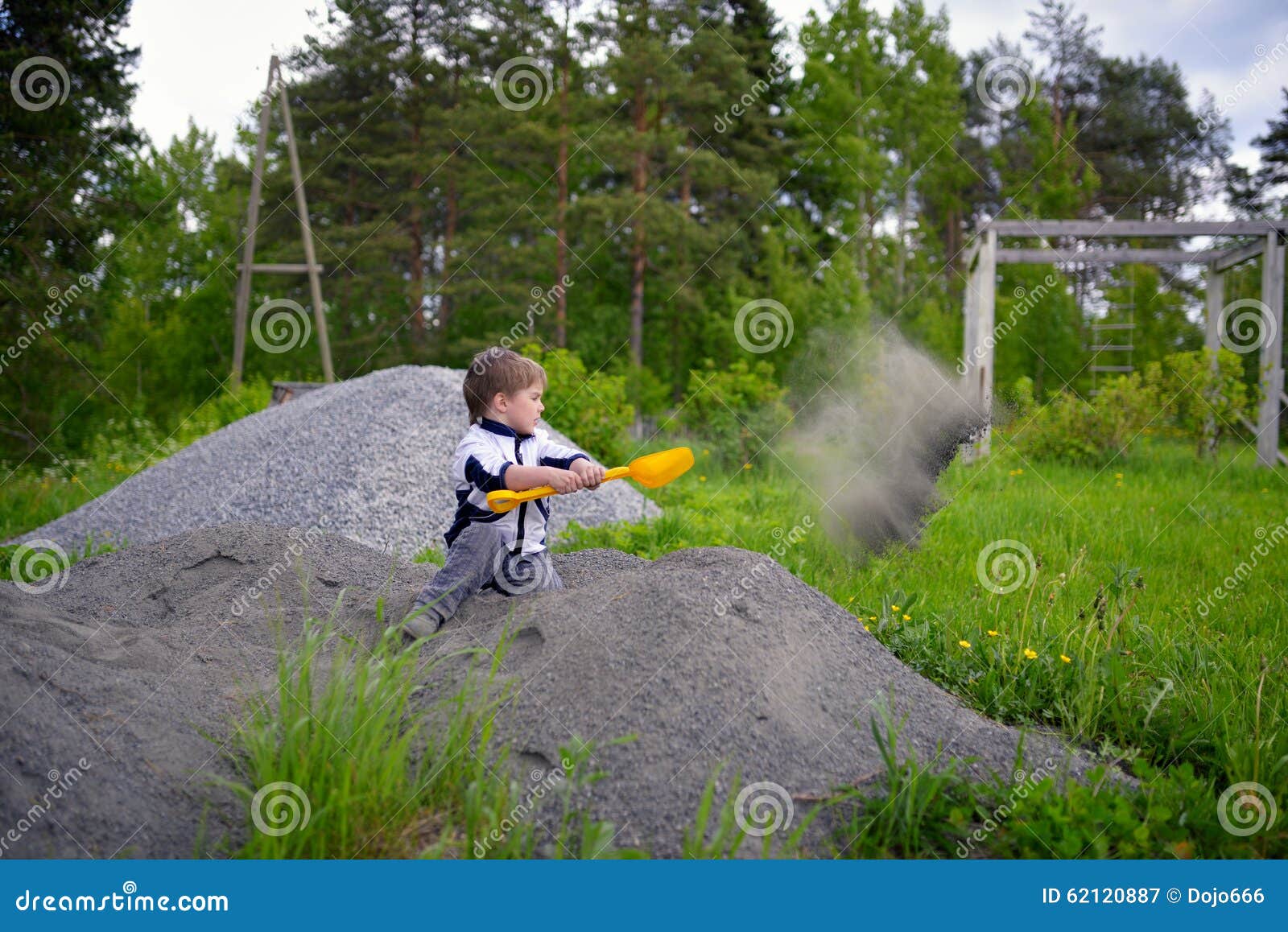 Little Boy Plays on Heap of Crushed Stone Stock Image - Image of ...