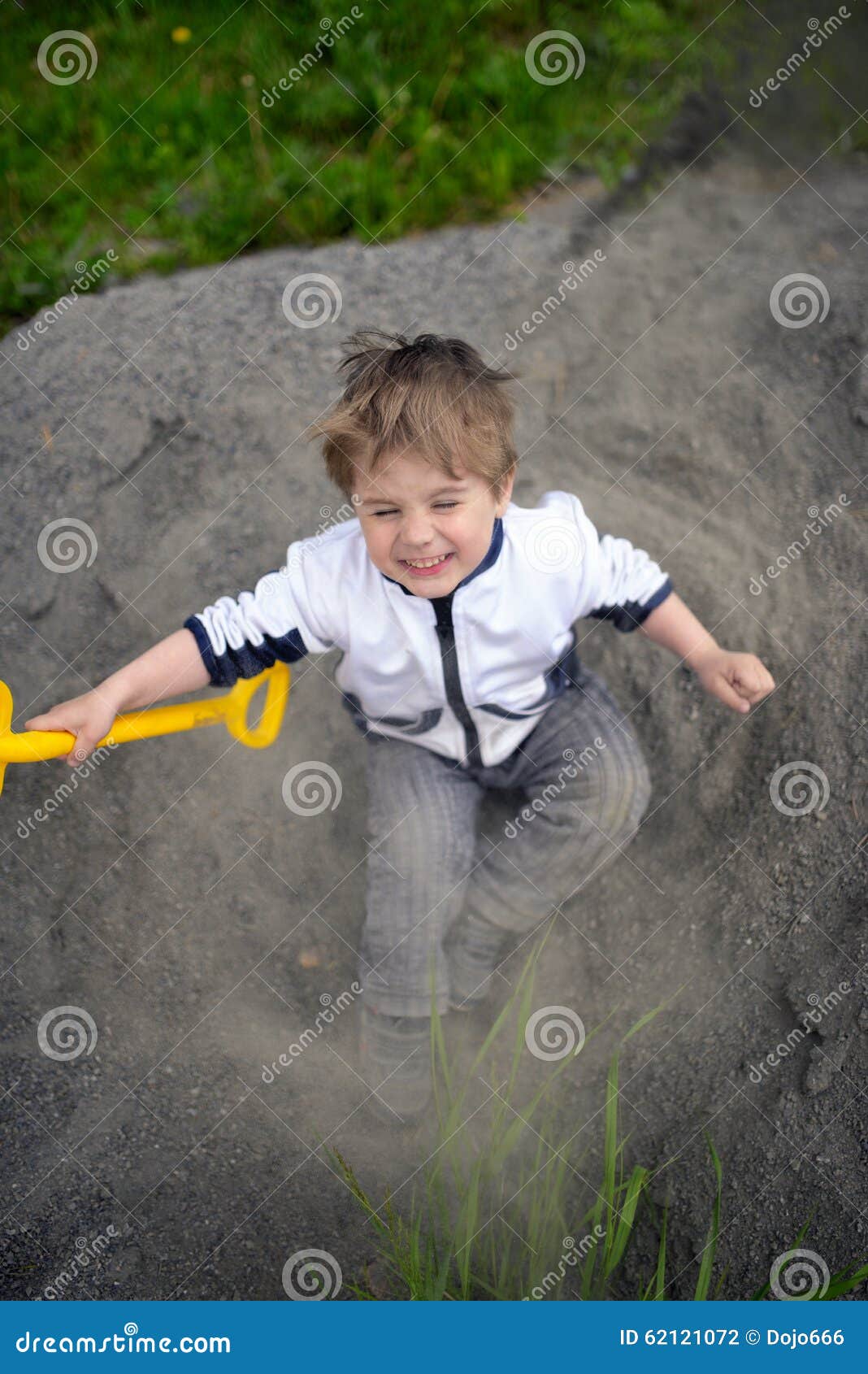 Little Boy Plays on Heap of Crushed Stone Stock Photo - Image of ...