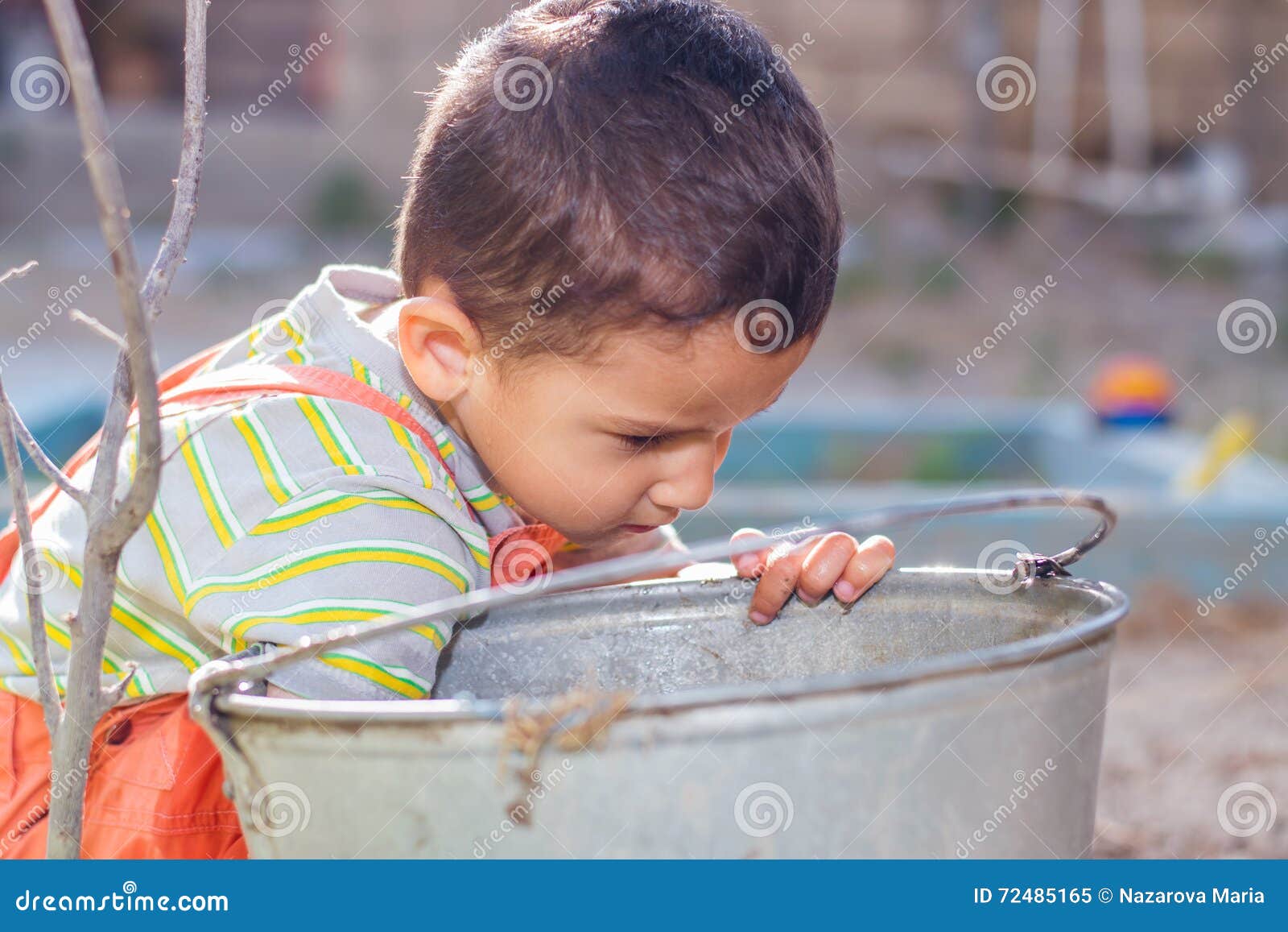 Little Boy Plays with Water Stock Image - Image of caucasian, happy ...