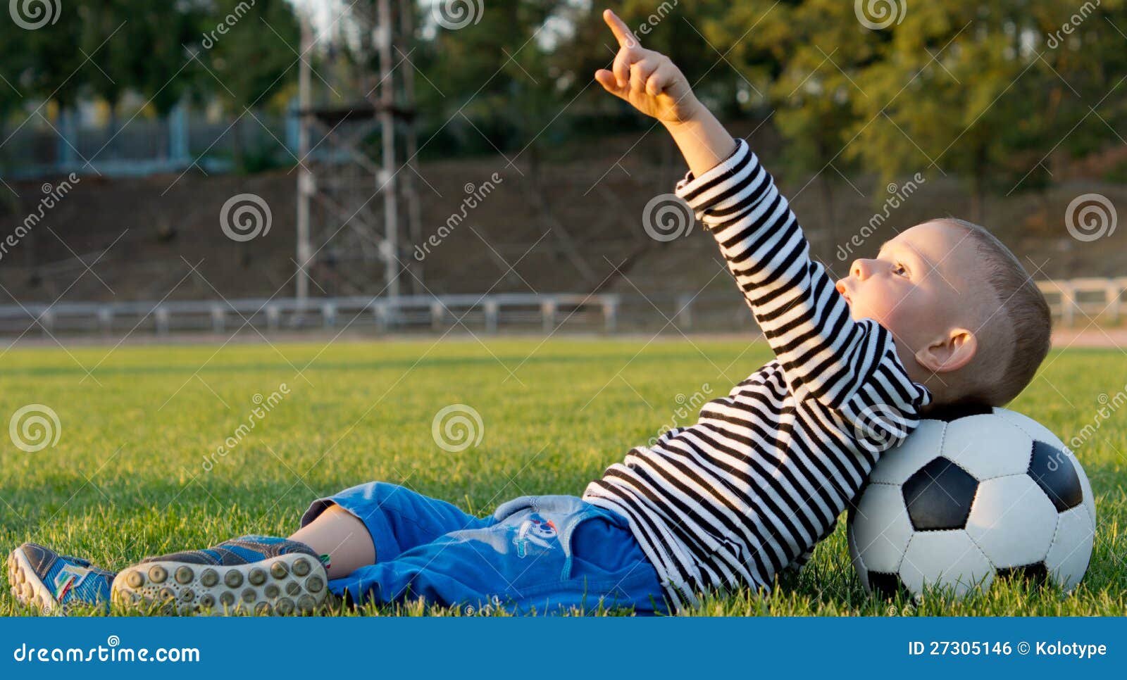 Little Boy Pointing at the Sky Stock Photo - Image of cute, sports ...