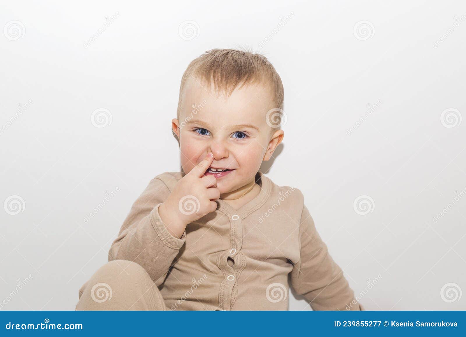 Little Boy Points To His Nose Stock Image - Image of health, happy ...