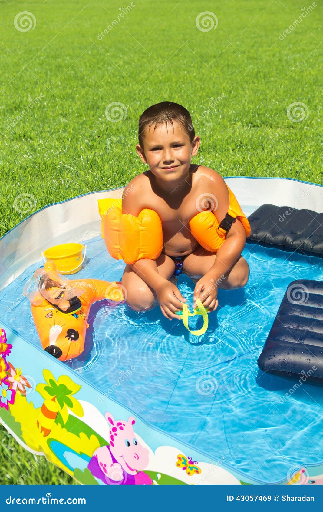 Little boy in the pool stock image. Image of sunlight - 43057469