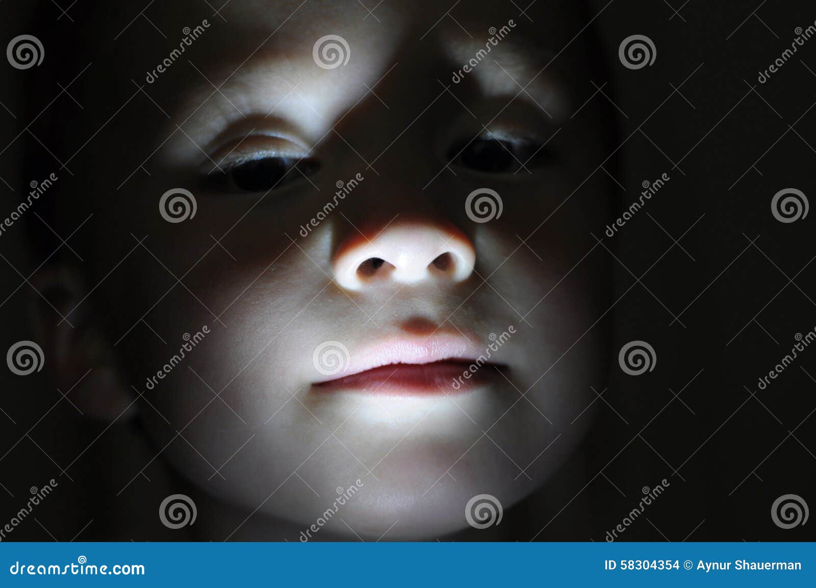 Little Boy Portrait in the Dark Making Horror Stock Photo - Image of ...