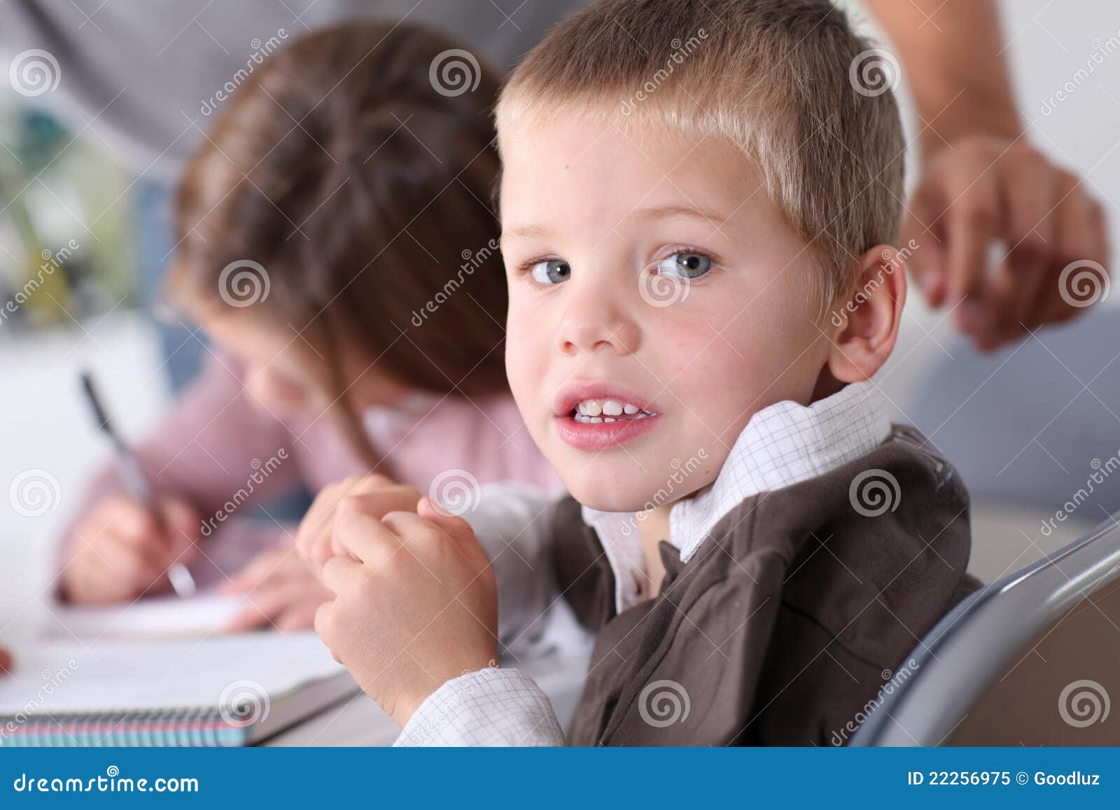 Little Boy Portrait at School Stock Image - Image of learning, girl ...