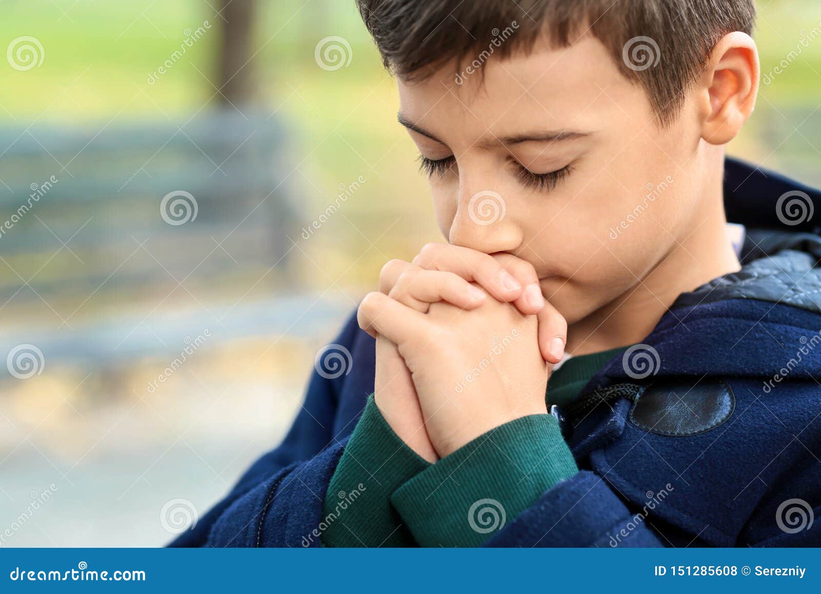Little Boy Praying Outdoors Stock Photo - Image of childhood, church ...