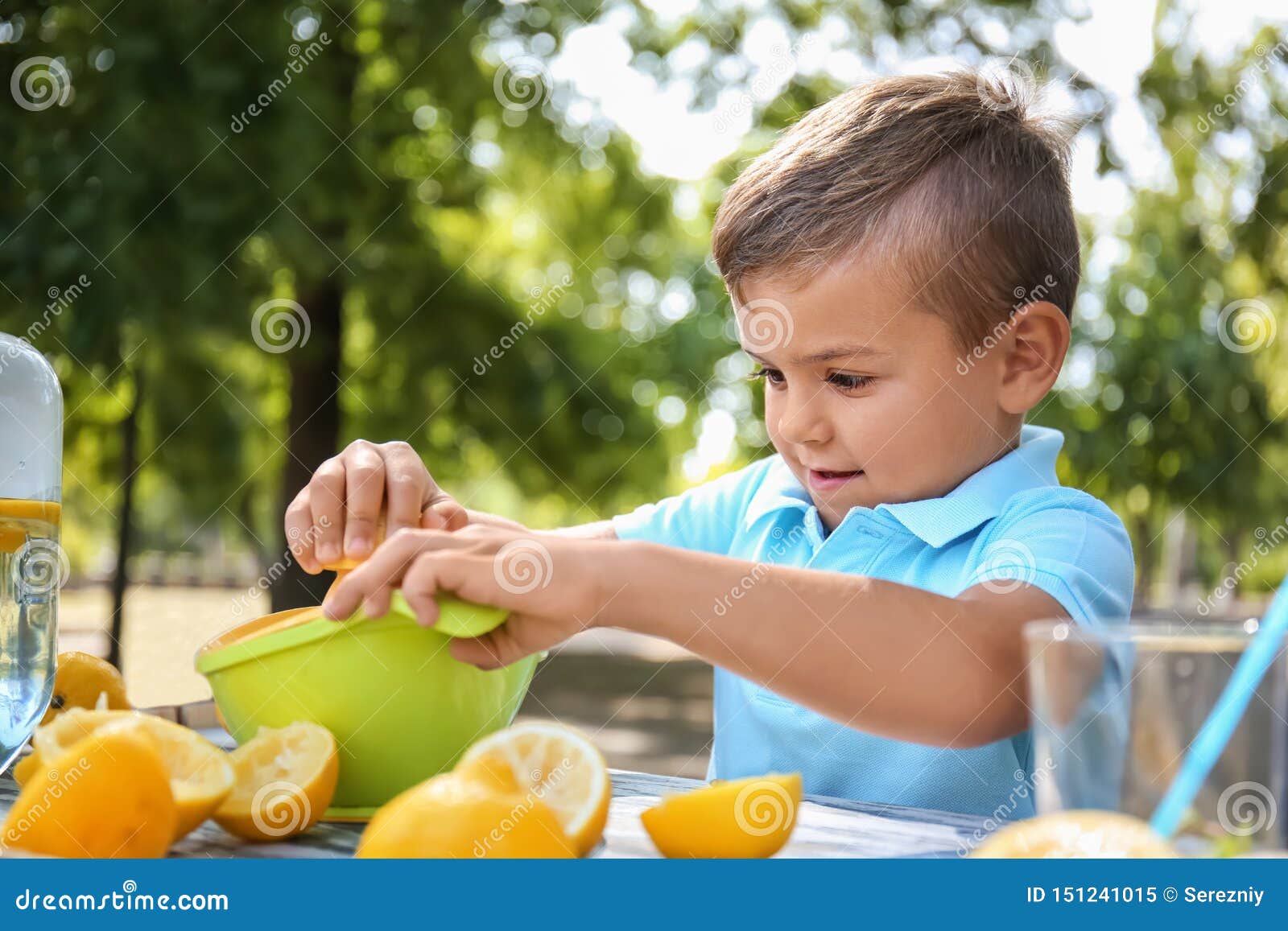 Little Boy Preparing Fresh Lemonade in Park Stock Image - Image of park ...