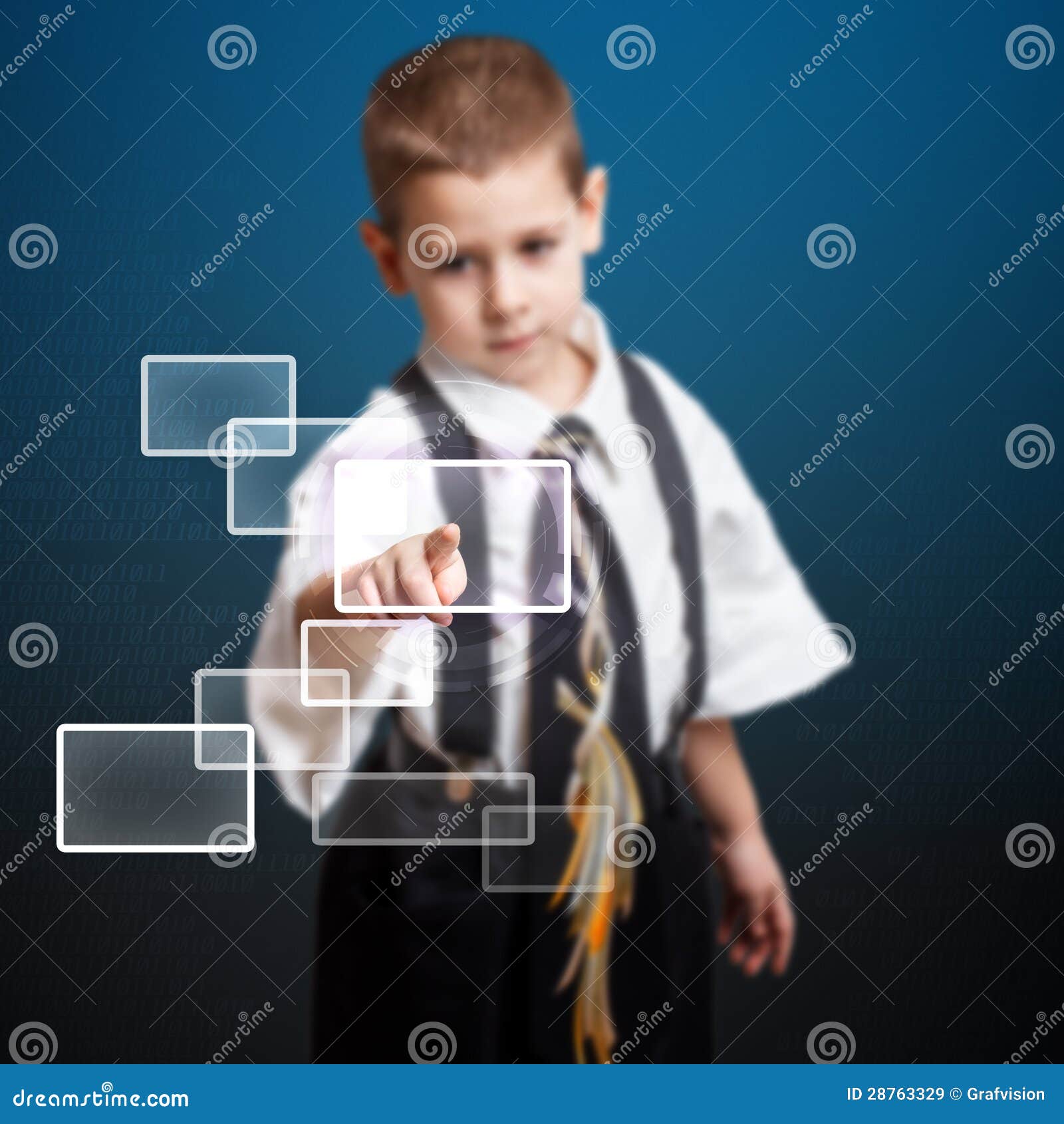 Little Boy Pressing High Tech Type Stock Illustration - Illustration of ...