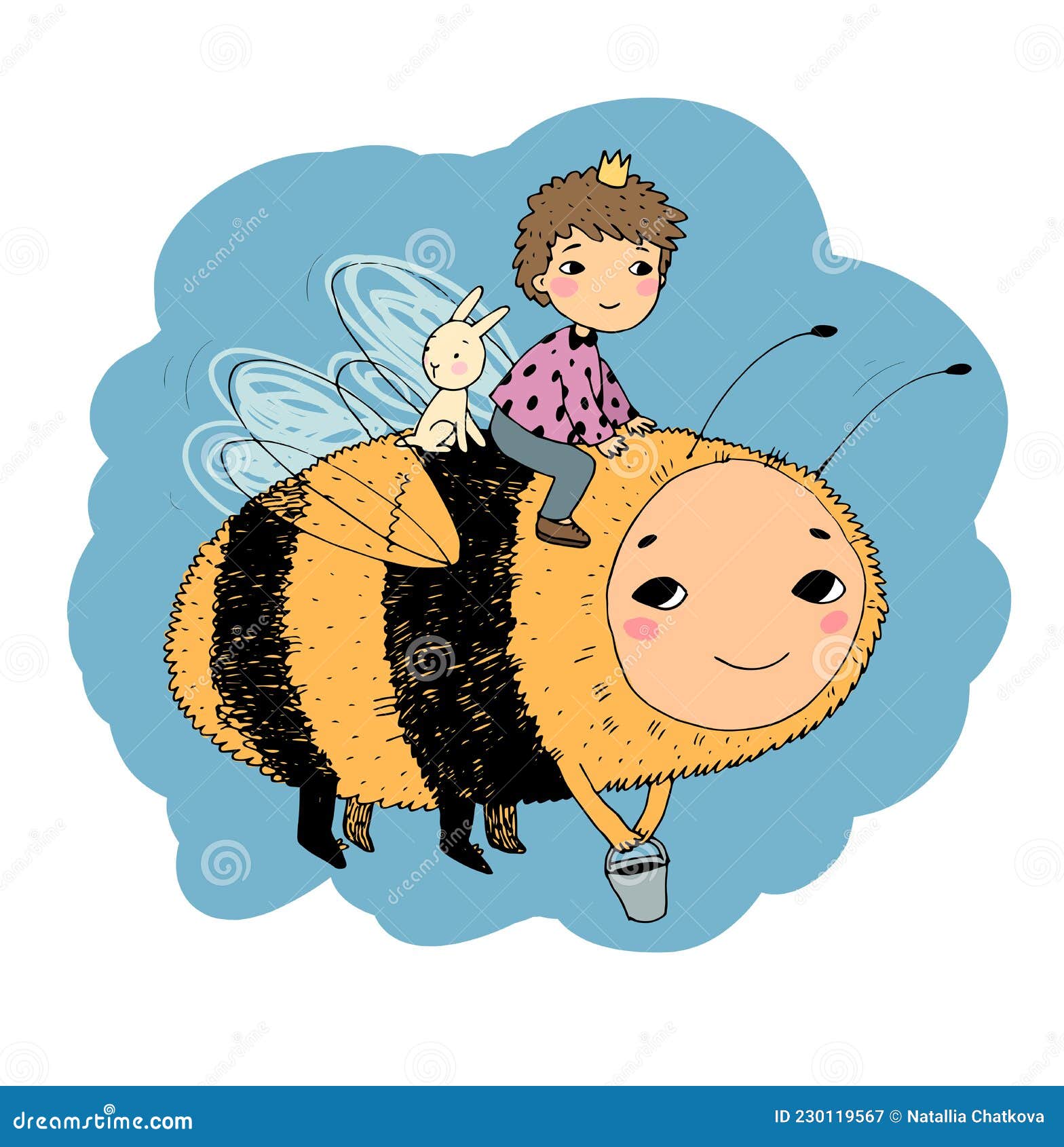 Little Boy Prince Flying on a Bee Stock Vector - Illustration of mascot ...