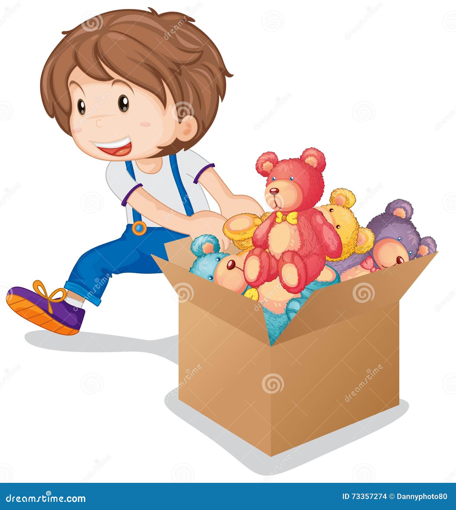 Little Boy Pulling Box of Teddy Bears Stock Vector - Illustration of ...