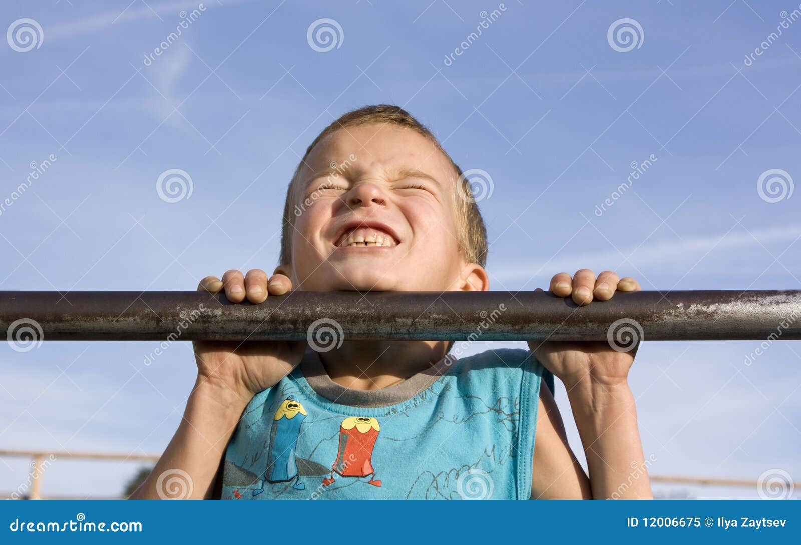 Little Boy Pulls on the Bar. Stock Image - Image of seek, child: 12006675