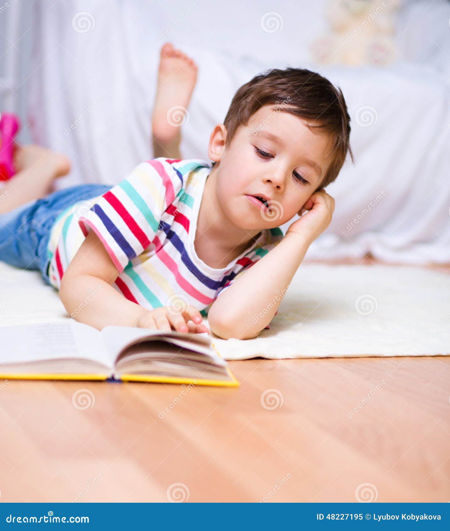 Little Boy is Reading a Book Stock Image - Image of people, school ...