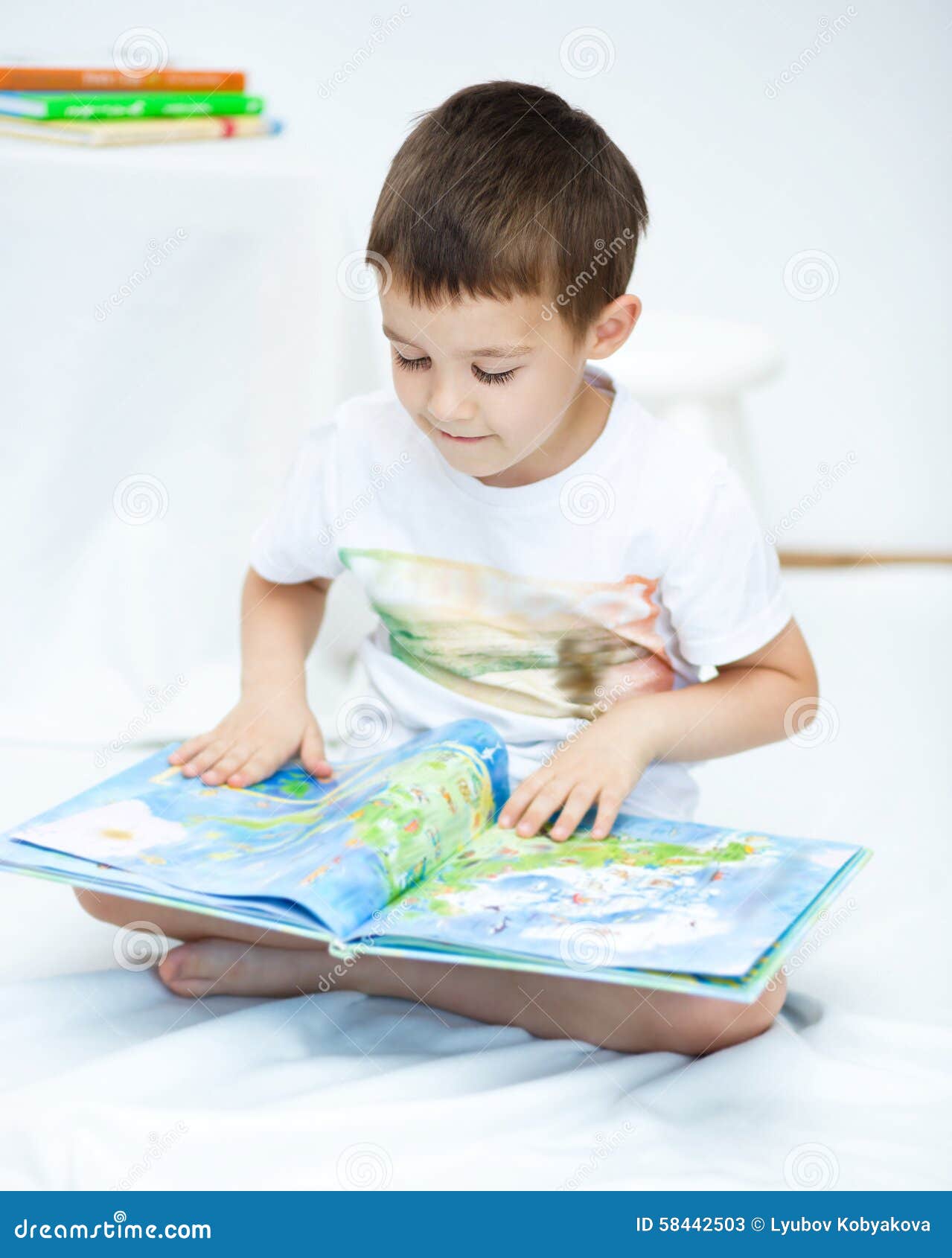 Little Boy is Reading a Book Stock Image - Image of brunette, school ...