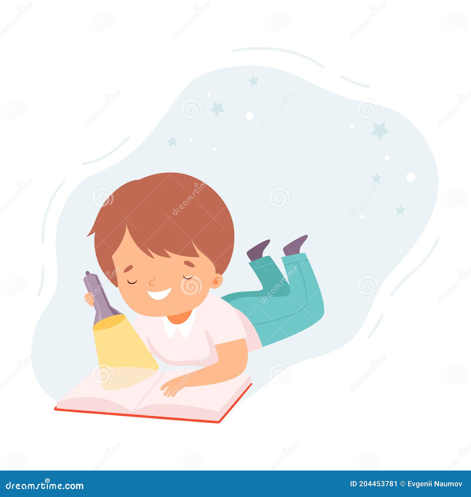 Little Boy Reading Book, Cute Kid Lying on Floor and Reading Using ...