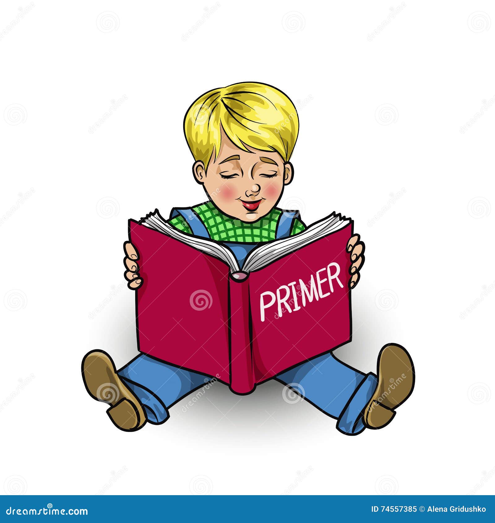 Little Boy Reading A Book Primer Cartoon Vector | CartoonDealer.com ...
