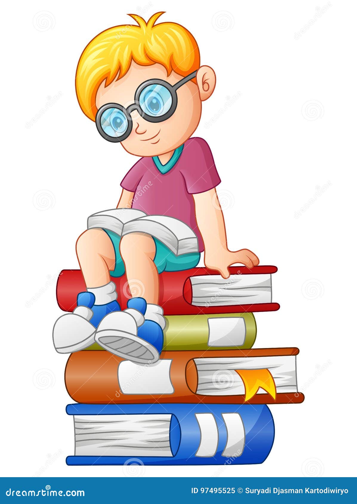 Little Boy Reading Book on the Stack of Book Stock Vector ...