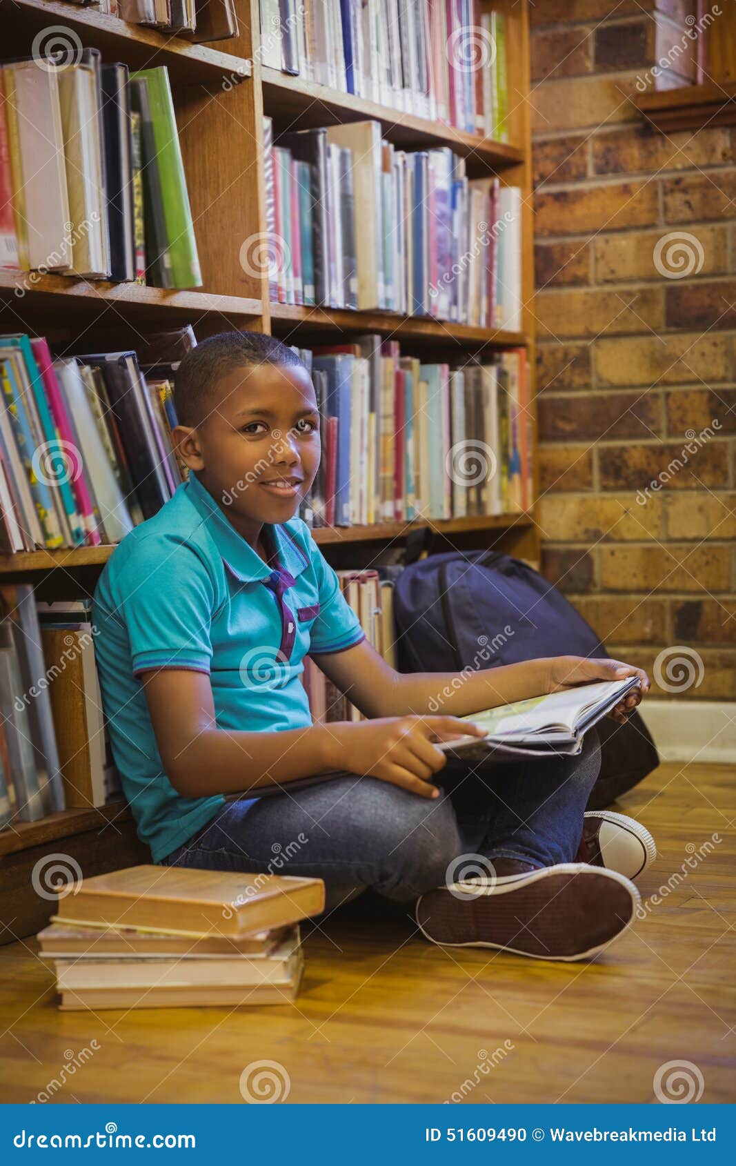 Little Boy Reading on Library Floor Stock Photo - Image of knowledge ...