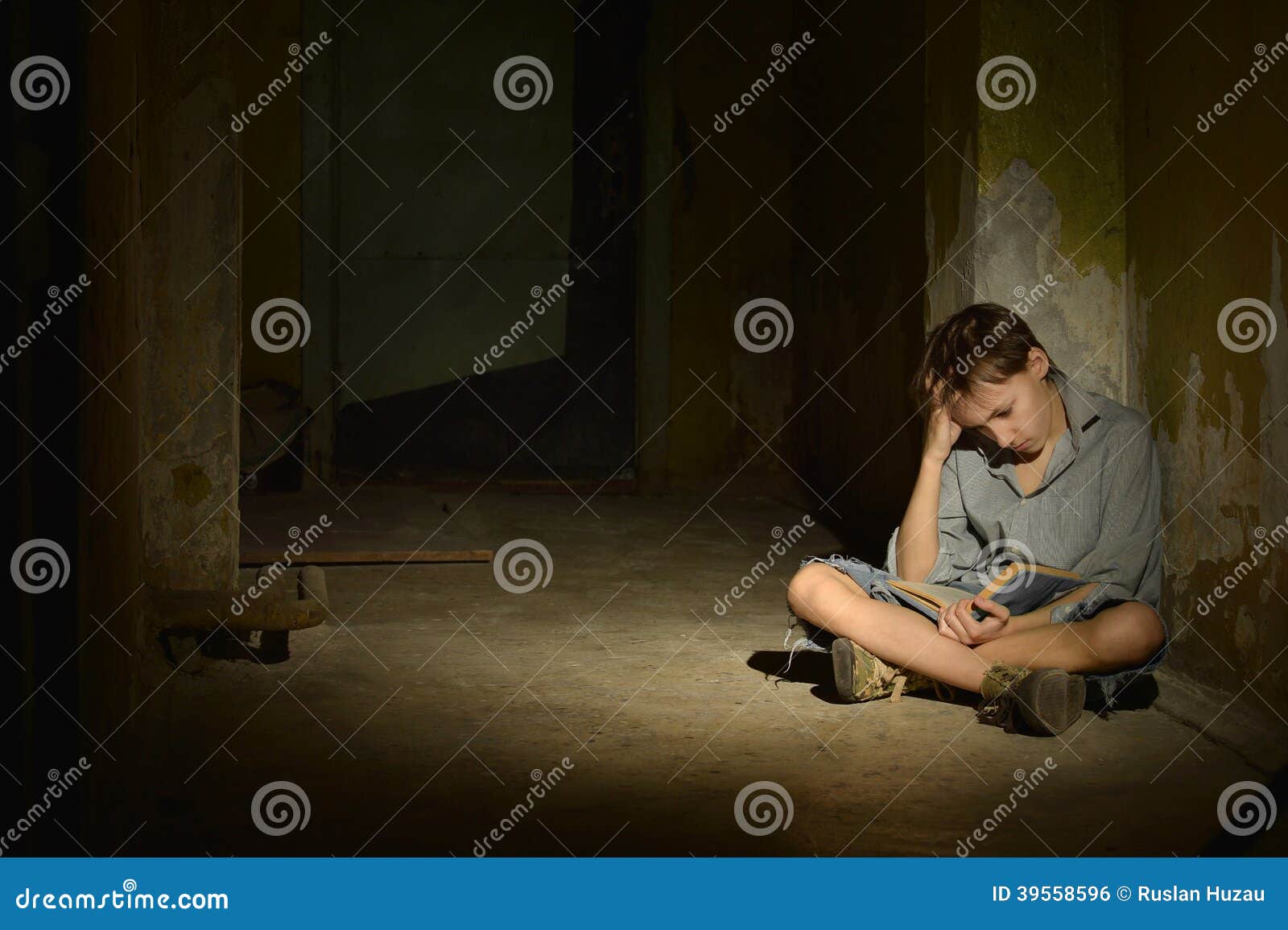 Little boy reading stock photo. Image of afraid, battered - 39558596