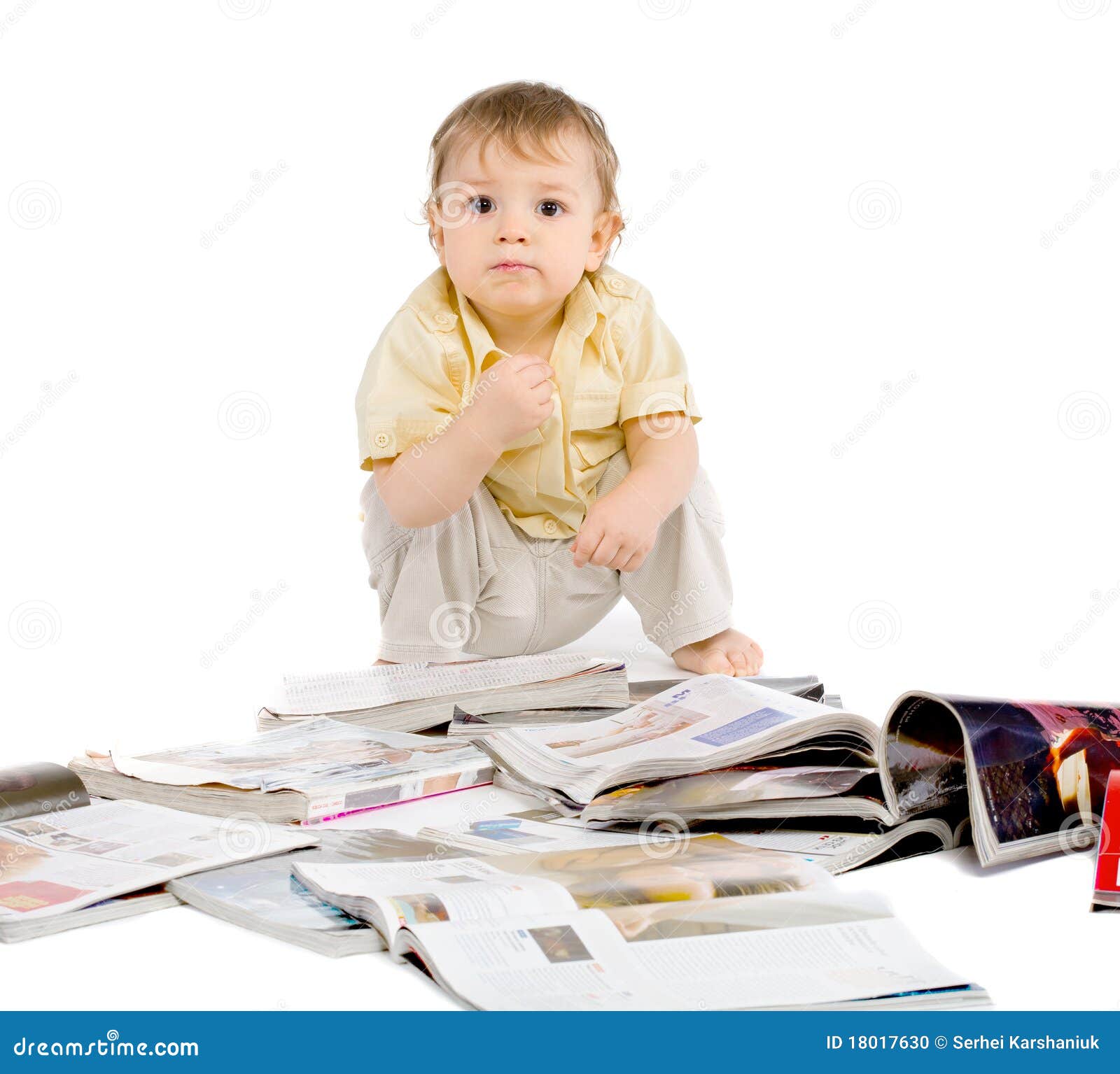 The Little Boy Reads Magazine Stock Photo - Image of pile, heap: 18017630